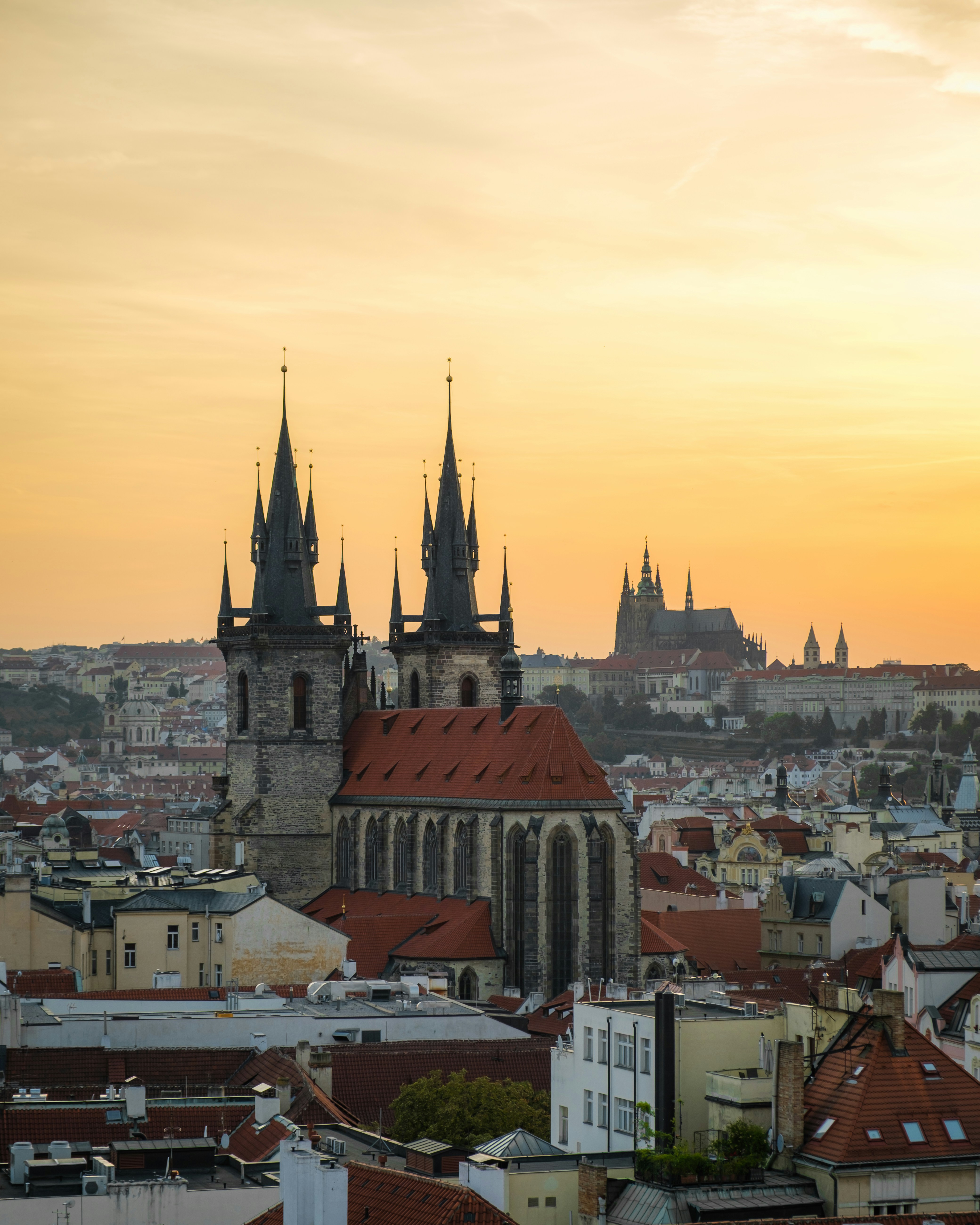 Twin Spires Over Prague’s Golden Hour