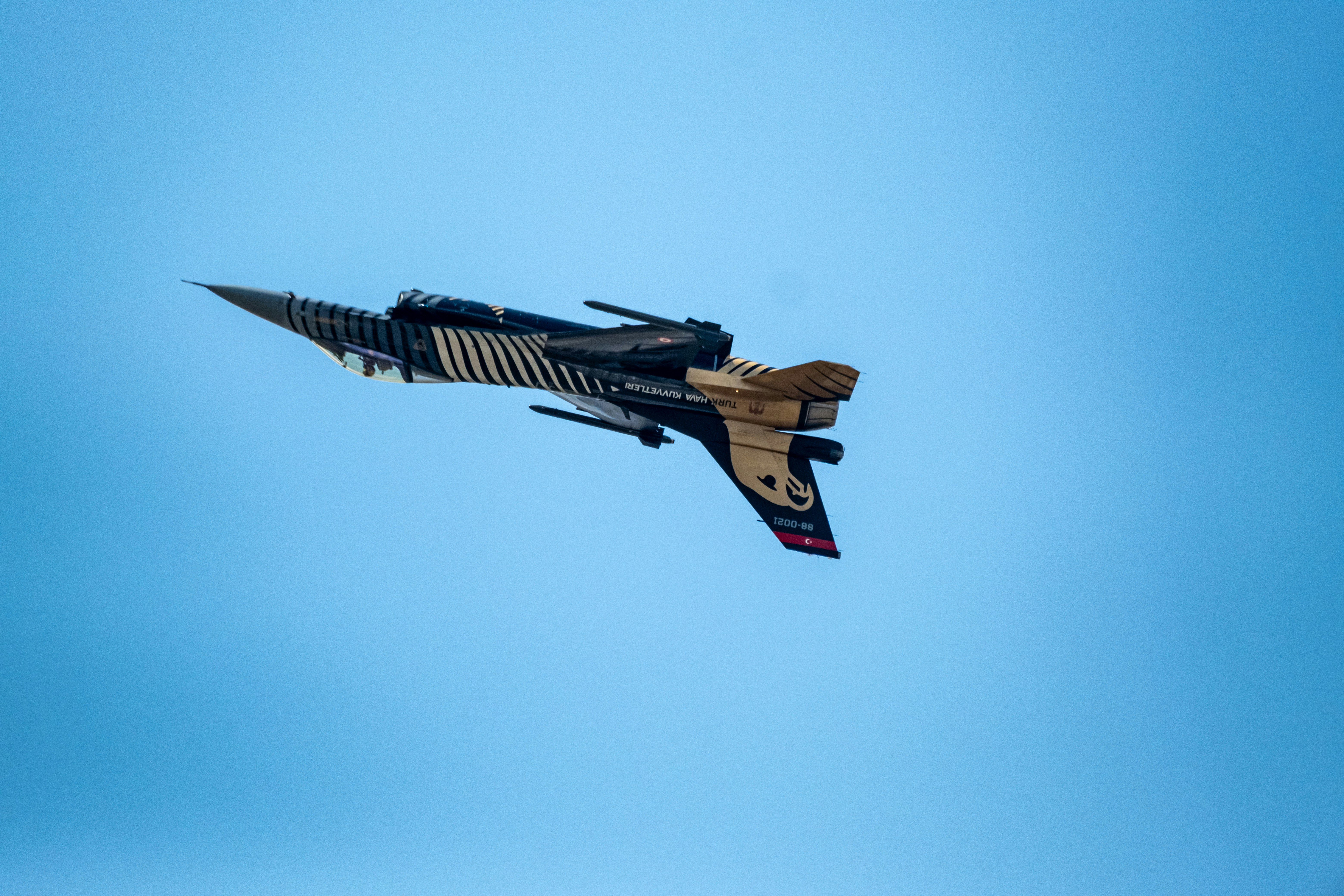 Jet-painted Beast: An Airshow Dragon Soars Under a Clear Sky