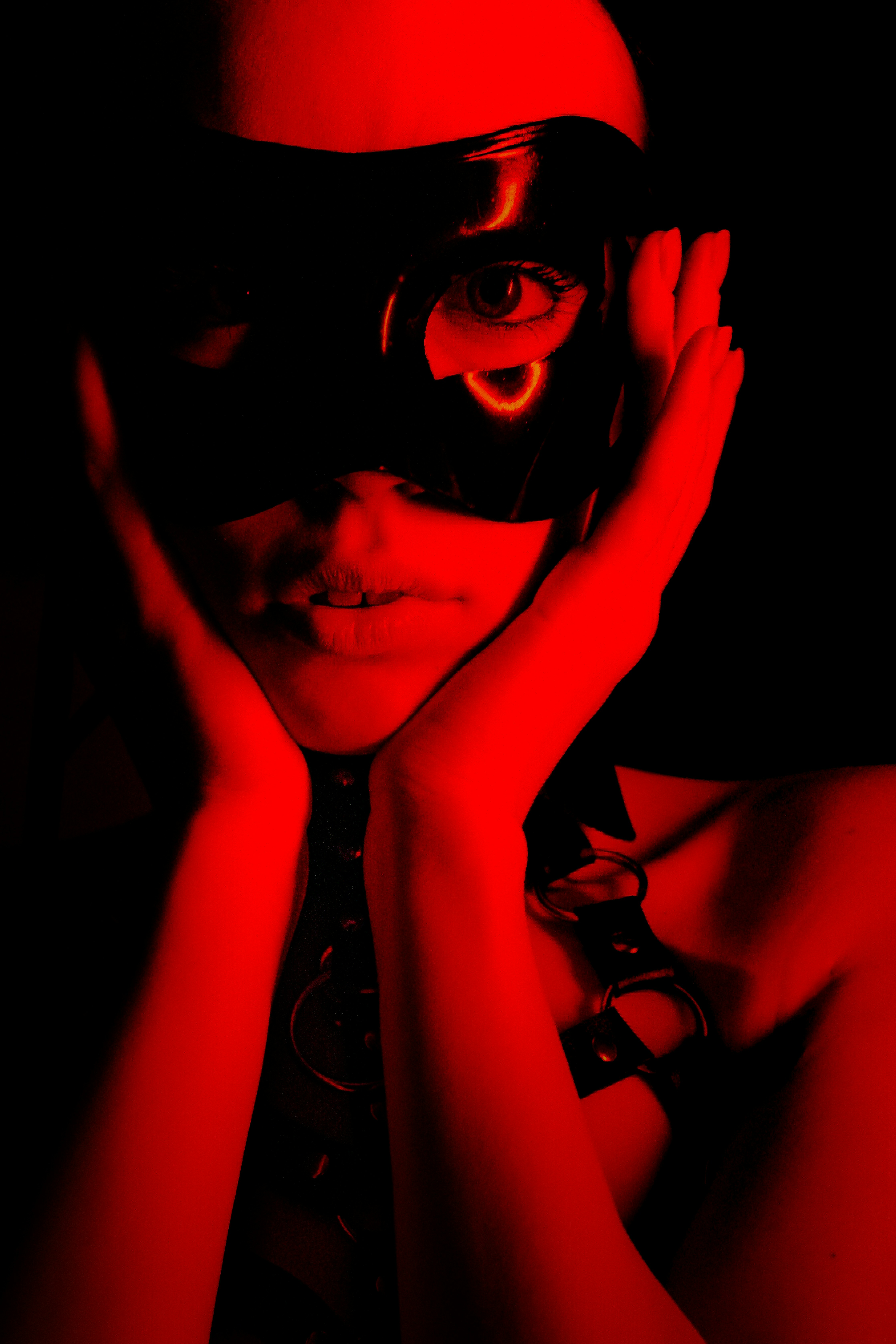Crimson Veil: A Portrait in Red and Shadow