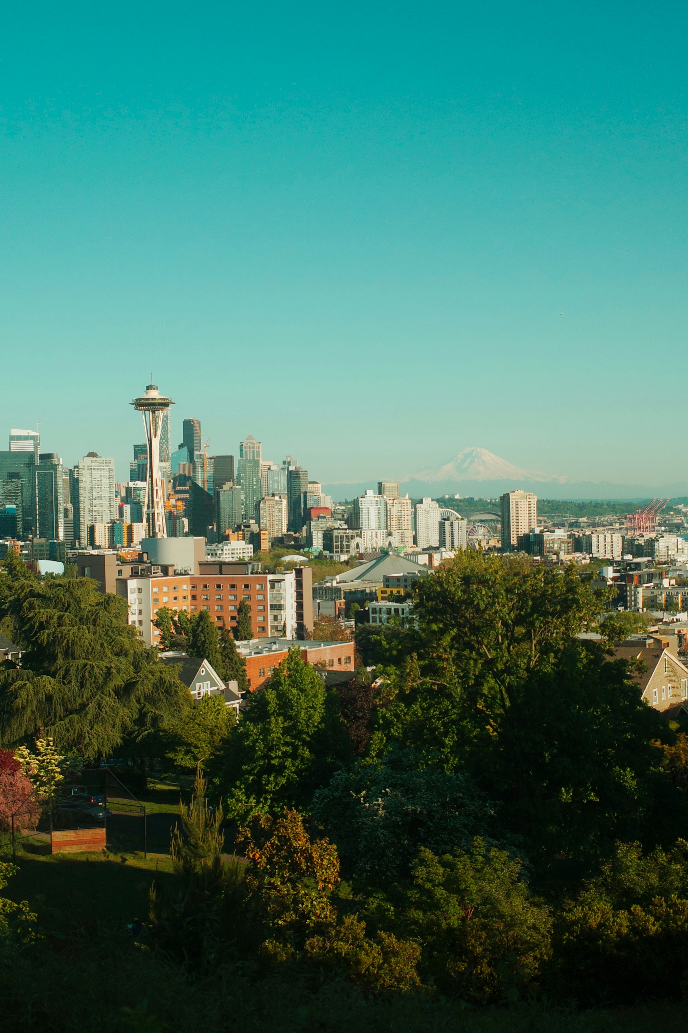 Seattle Skyline with Mount Rainier Peering Over the Horizon
