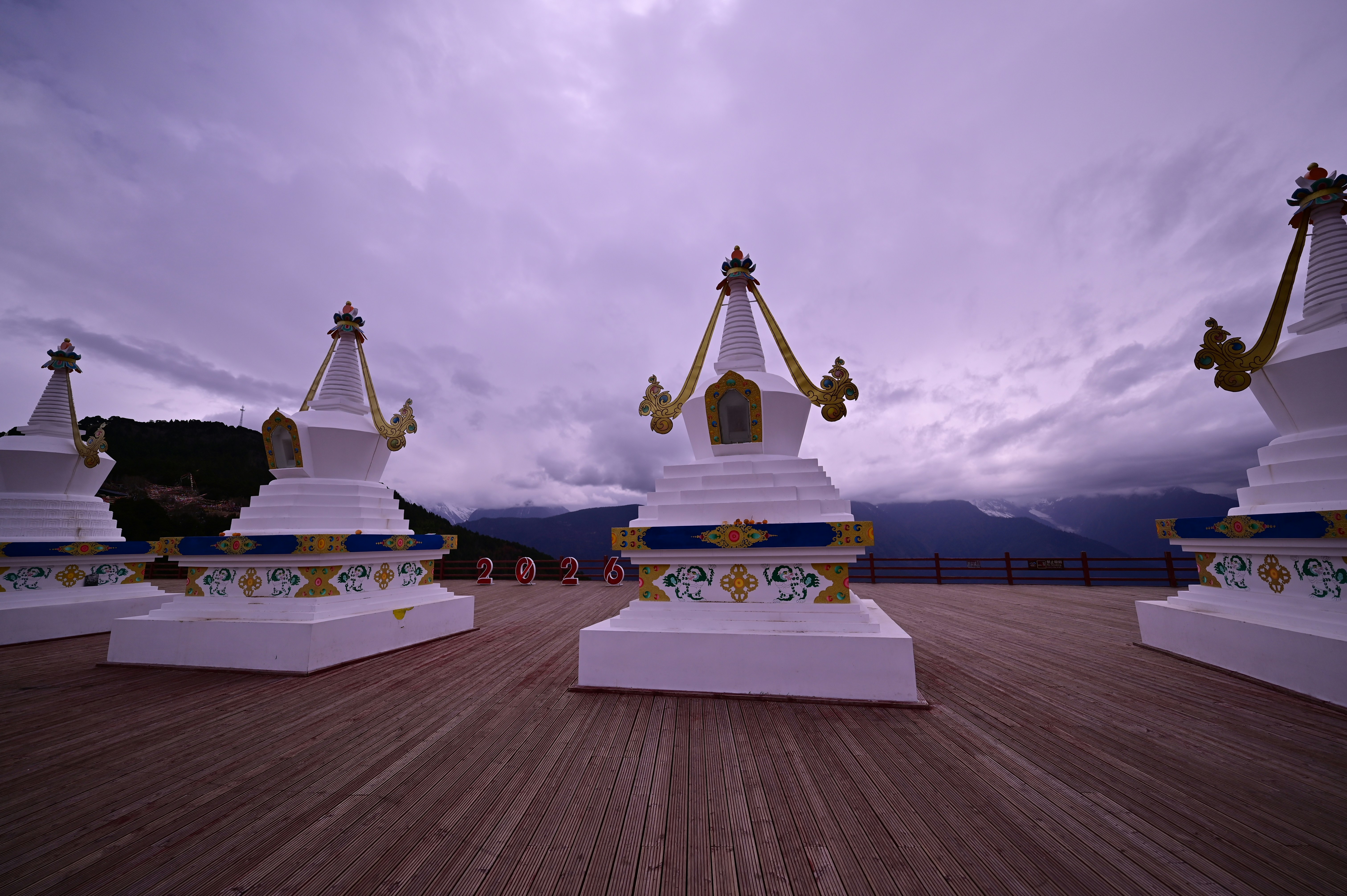 Sacred Stupas on a Sunset Plinth