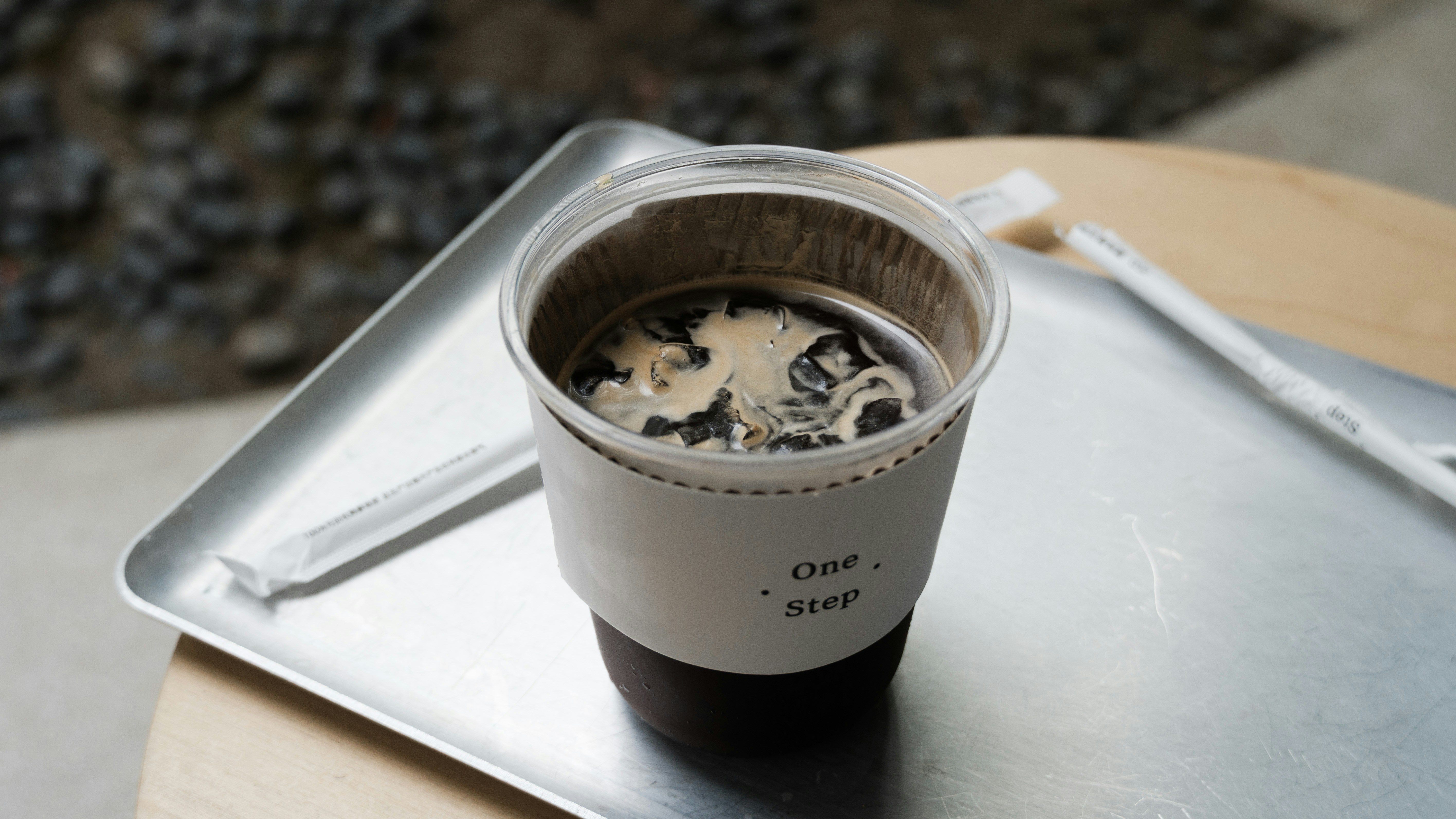 One Step to a Quiet Morning: Coffee Cup on a Metal Tray