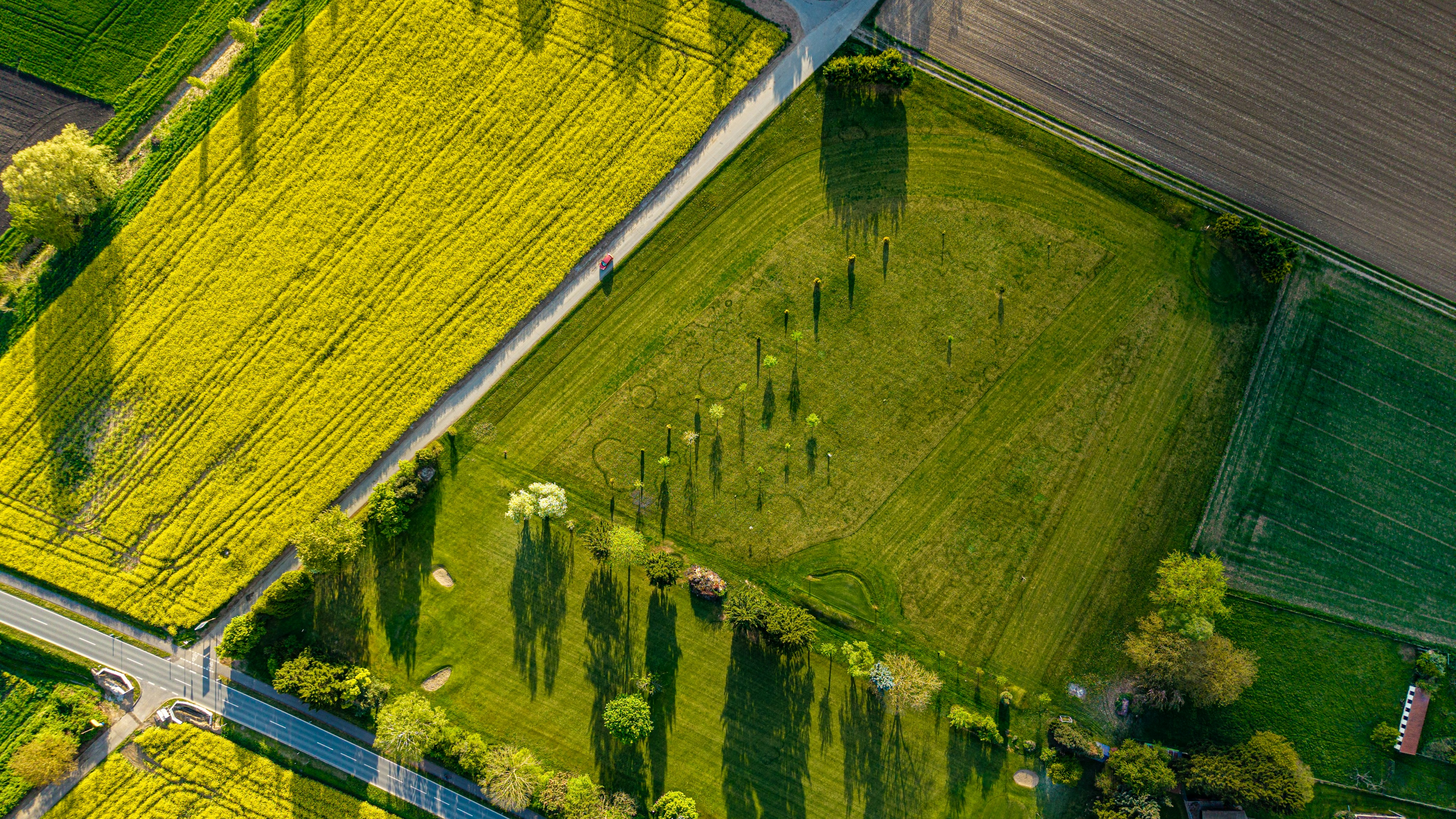 Aerial Crossroads: Fields Framed by Roads and Trees