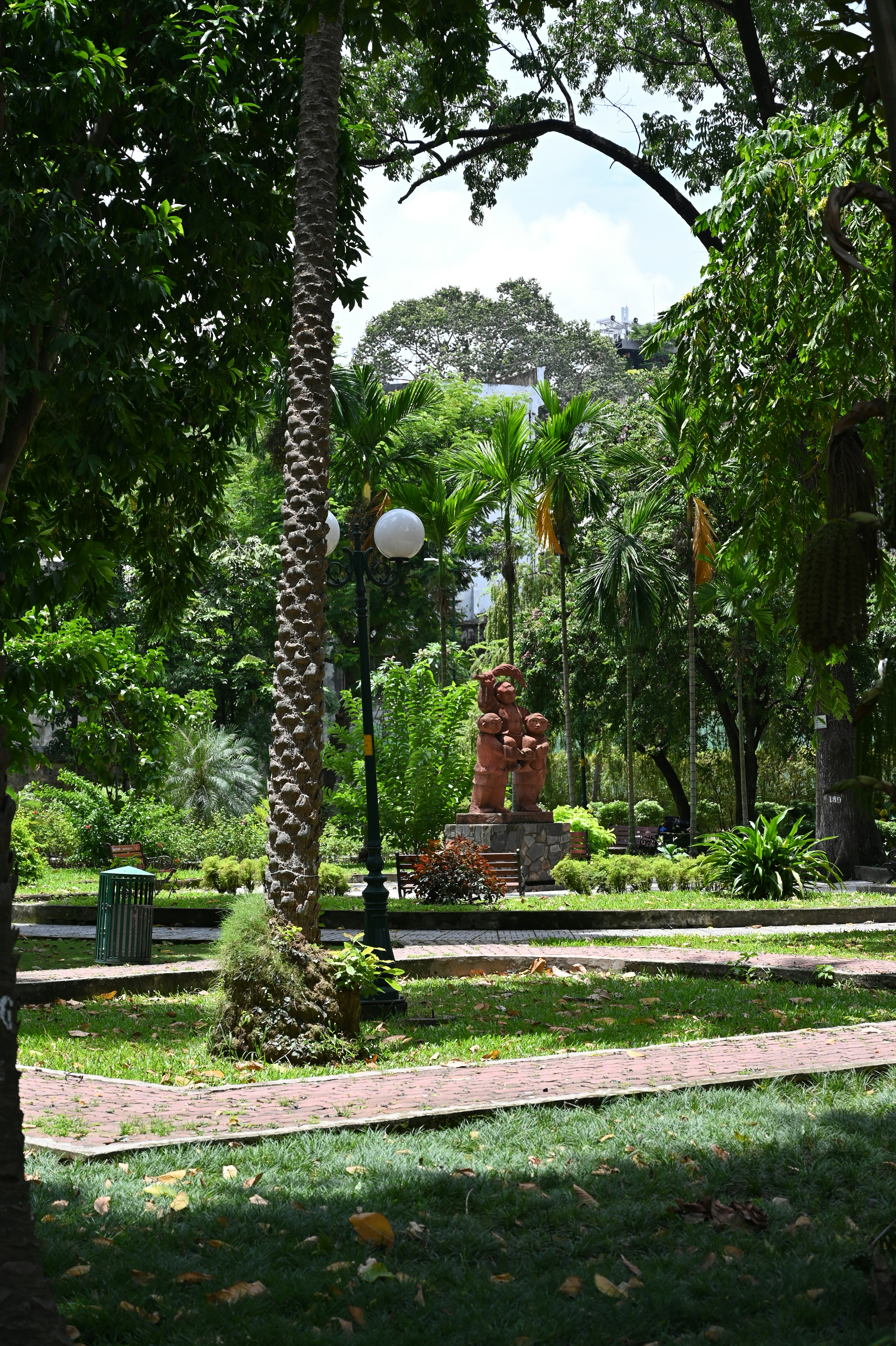 Sunlit Park Altar: A Moment Beneath Towering Foliage