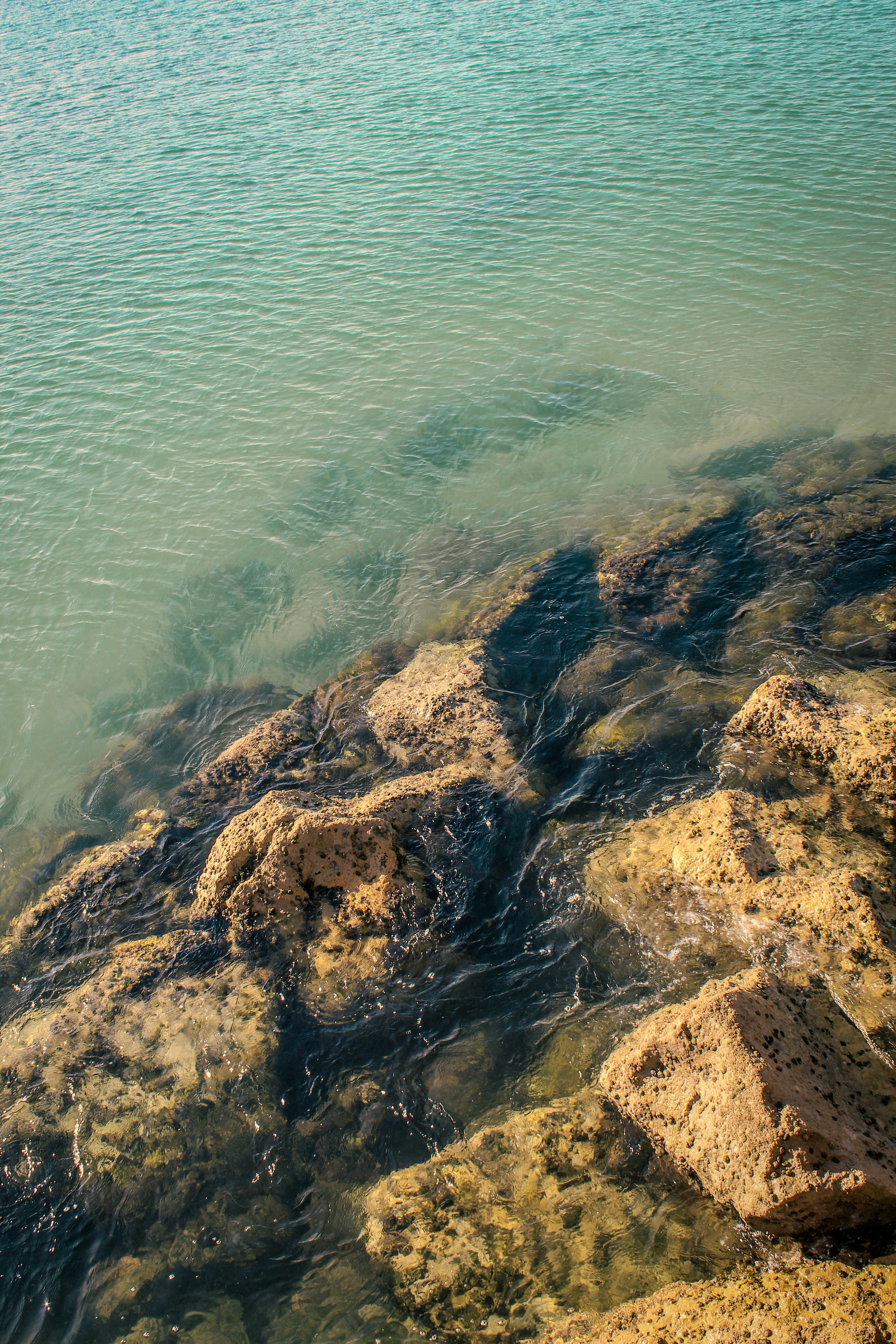 Emerald Waters Meet Weathered Boulders: A Quiet Seaside Confluence