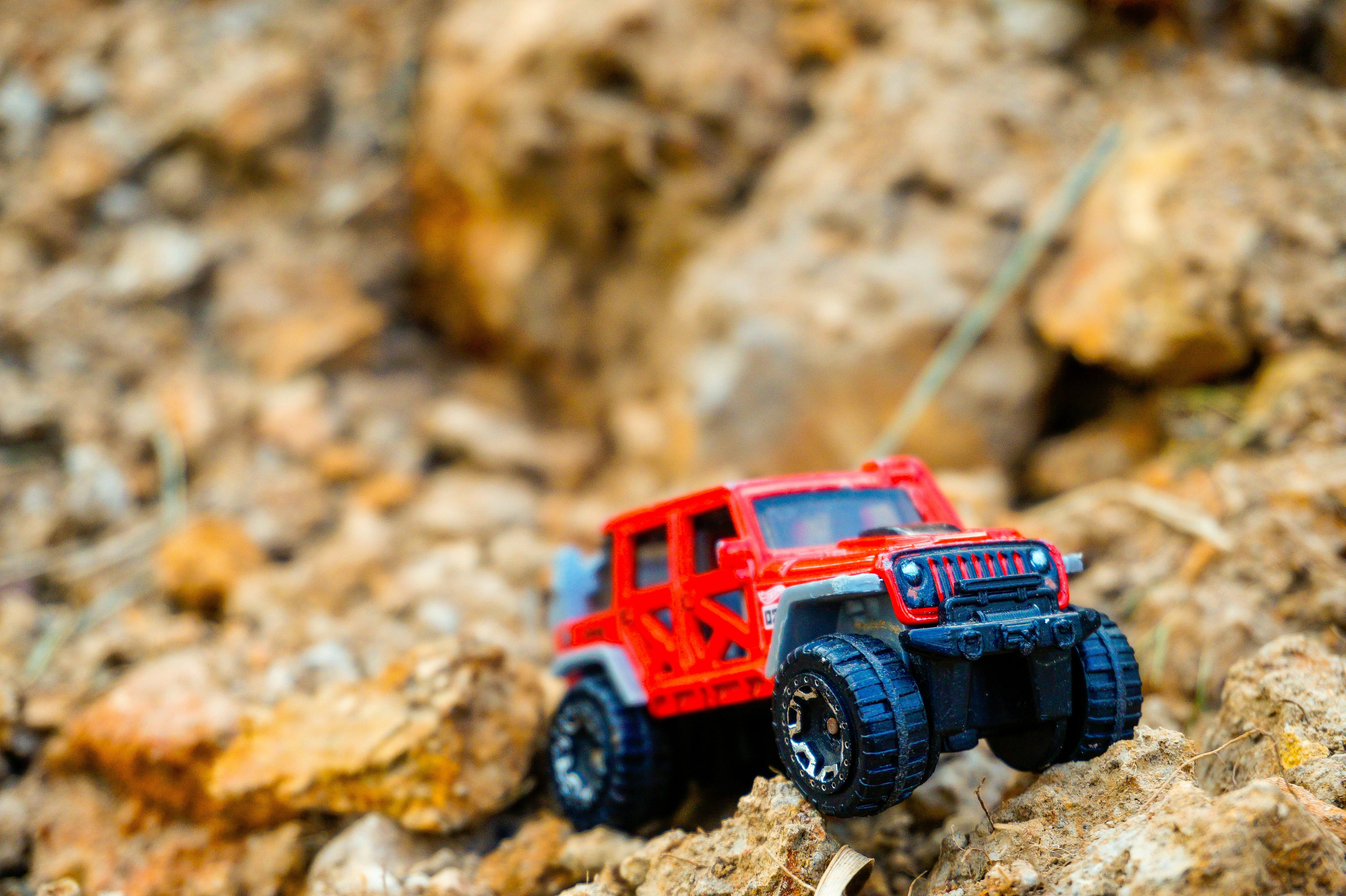 Red Tiny Tractor Conquers the Gravel