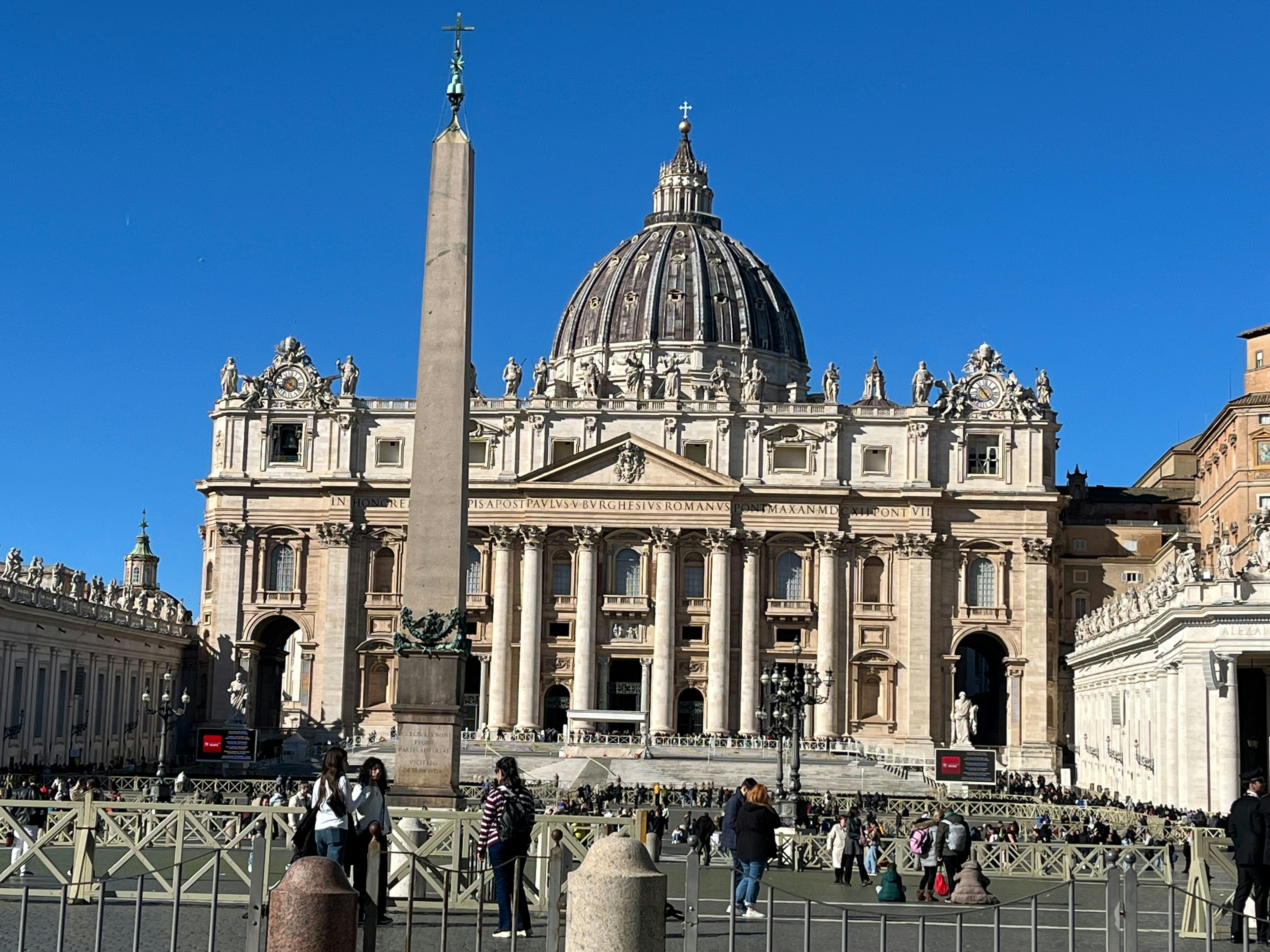 St. Peter's Square and Basilica: Obelisk Centerpiece under a Clear Blue Sky