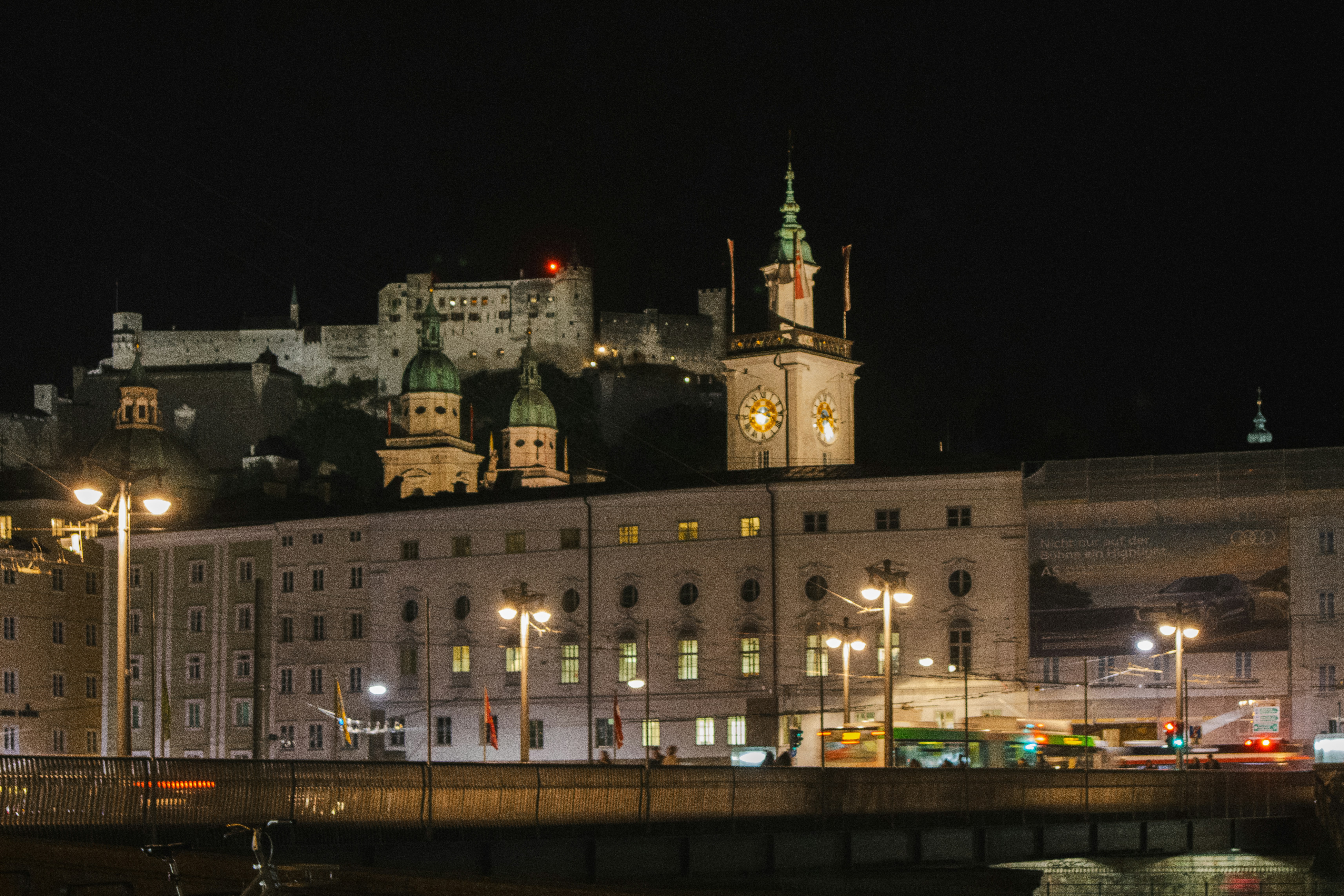 Nightfall Over a Historic Riverside Quarter
