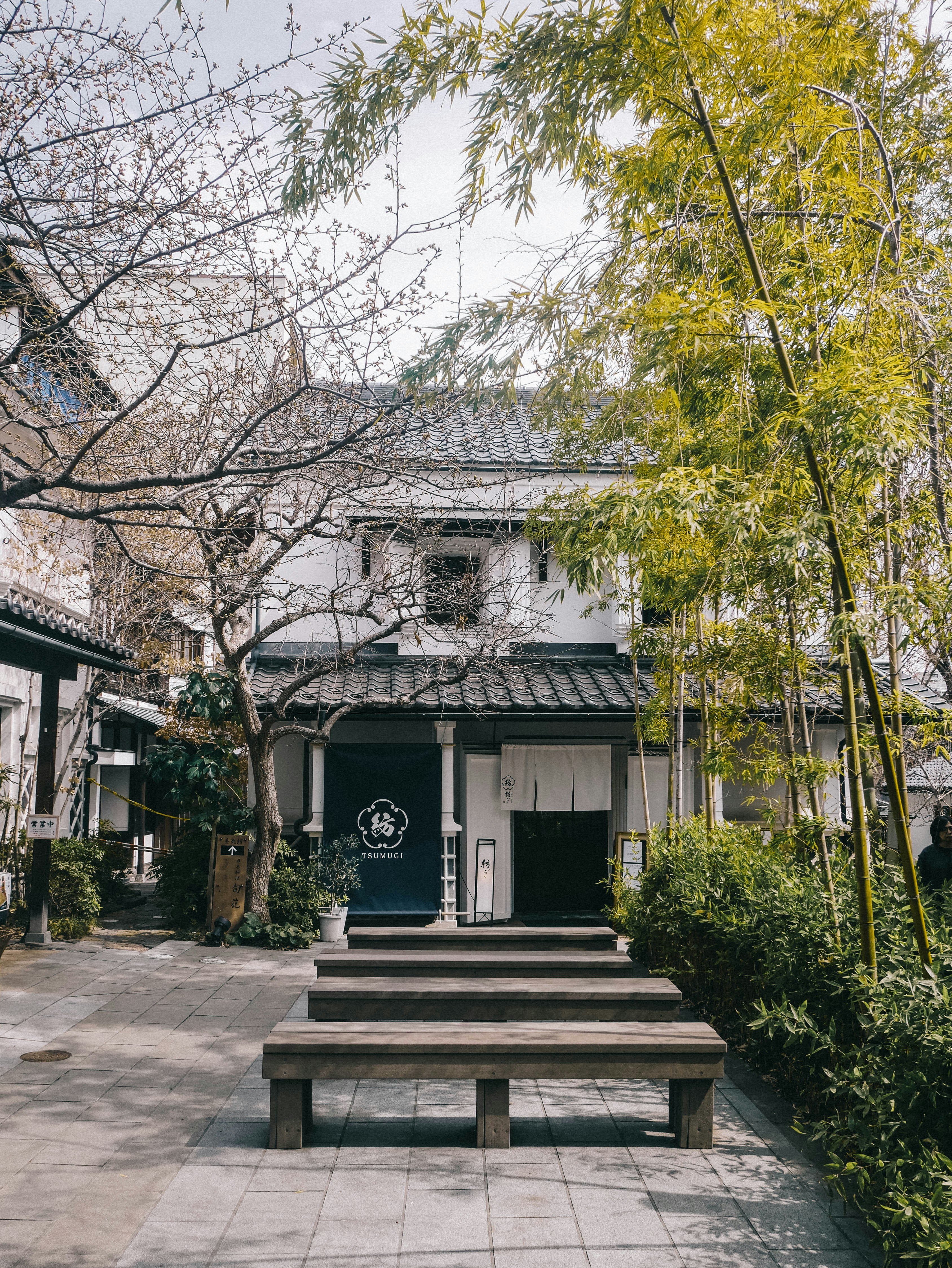 Serene Japanese Courtyard with Lantern-Patterned Entrance