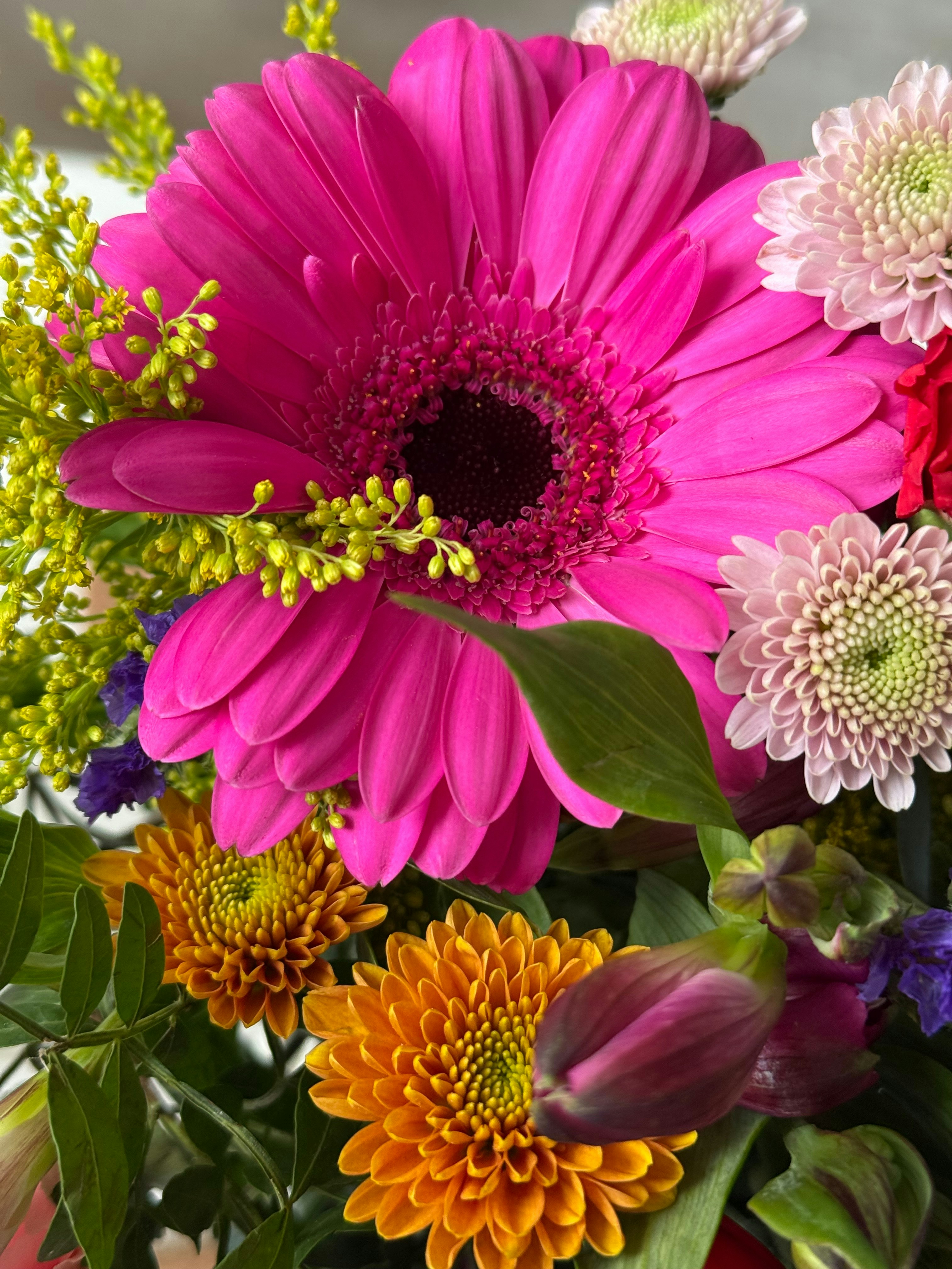 Vivid Pink Daisy Crown with Complementary Chrysanthemums