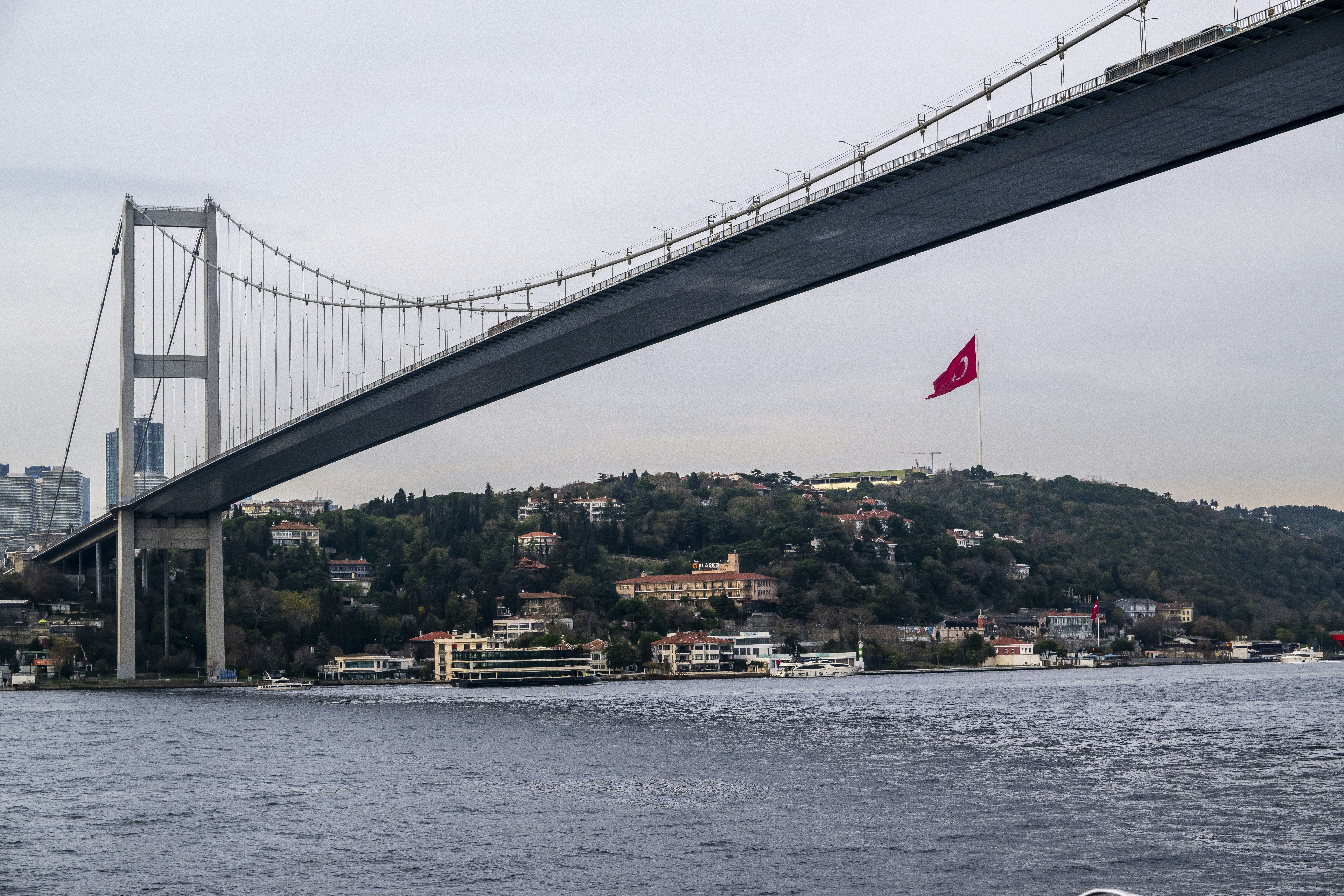 Turkish Flag Over the Bridge: A Cityscape Across the Water