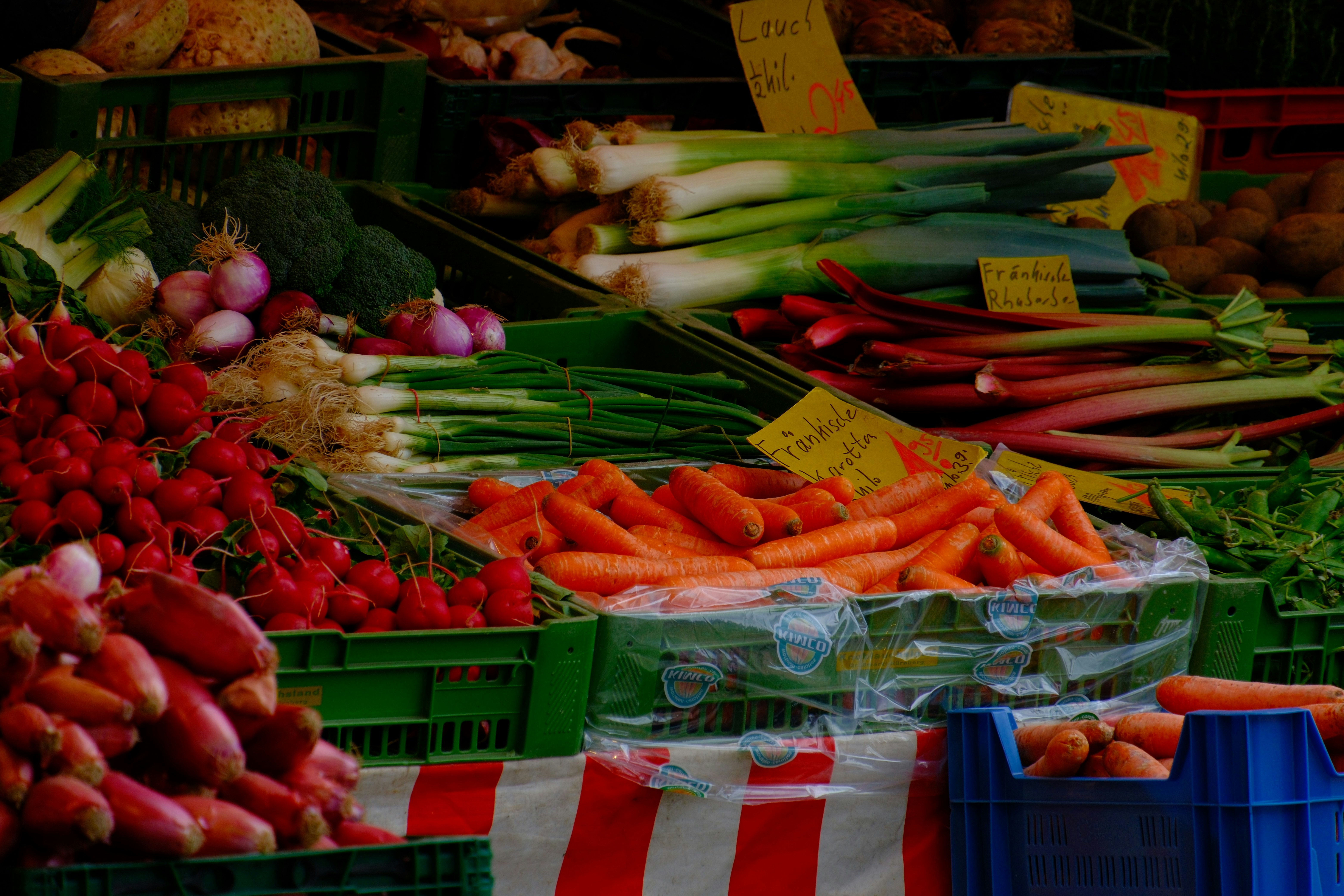 Colorful Produce Stacks at a Market Stall