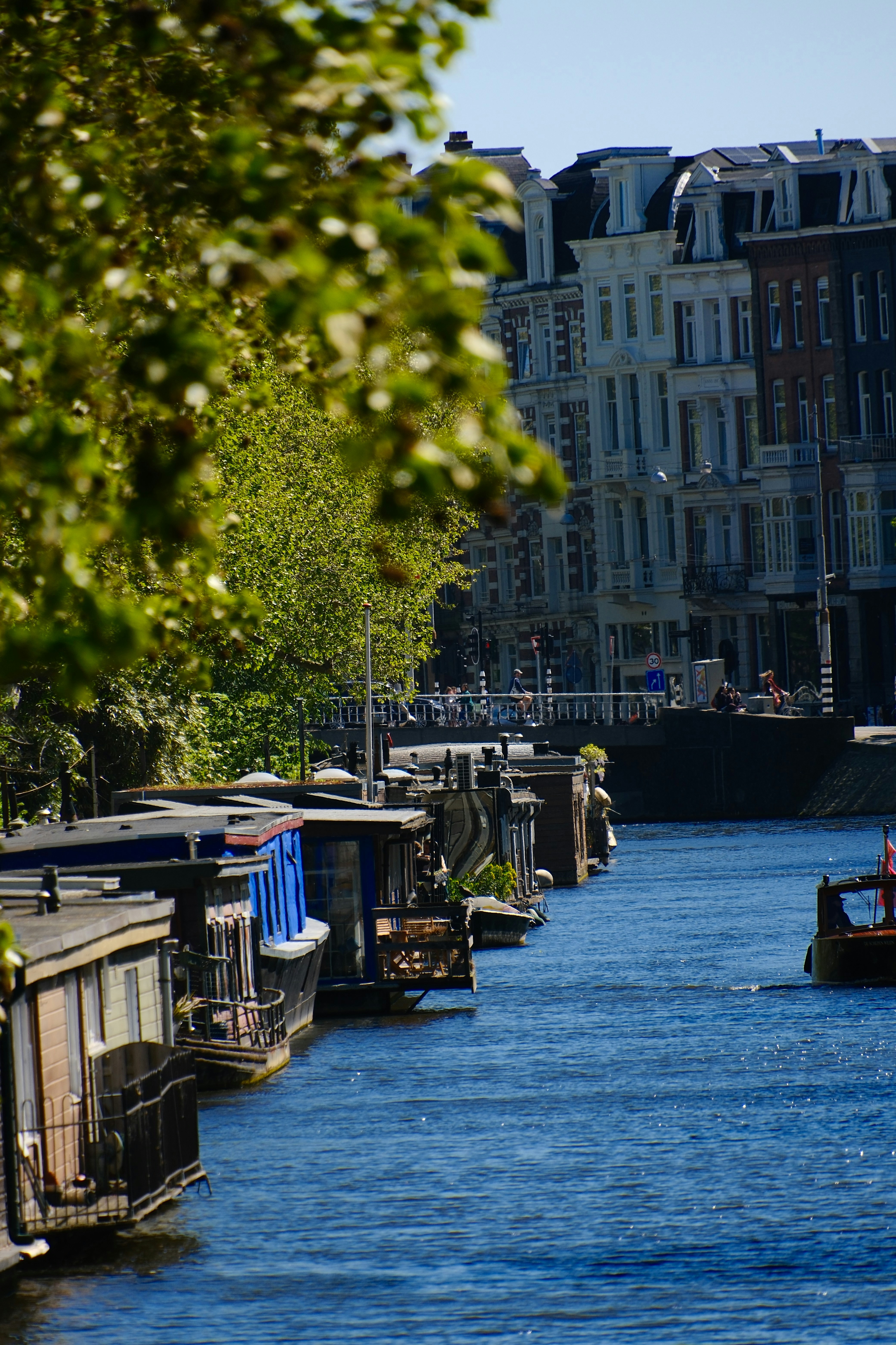 Sunlit Canalfront with Historic Homes and Floating Docks