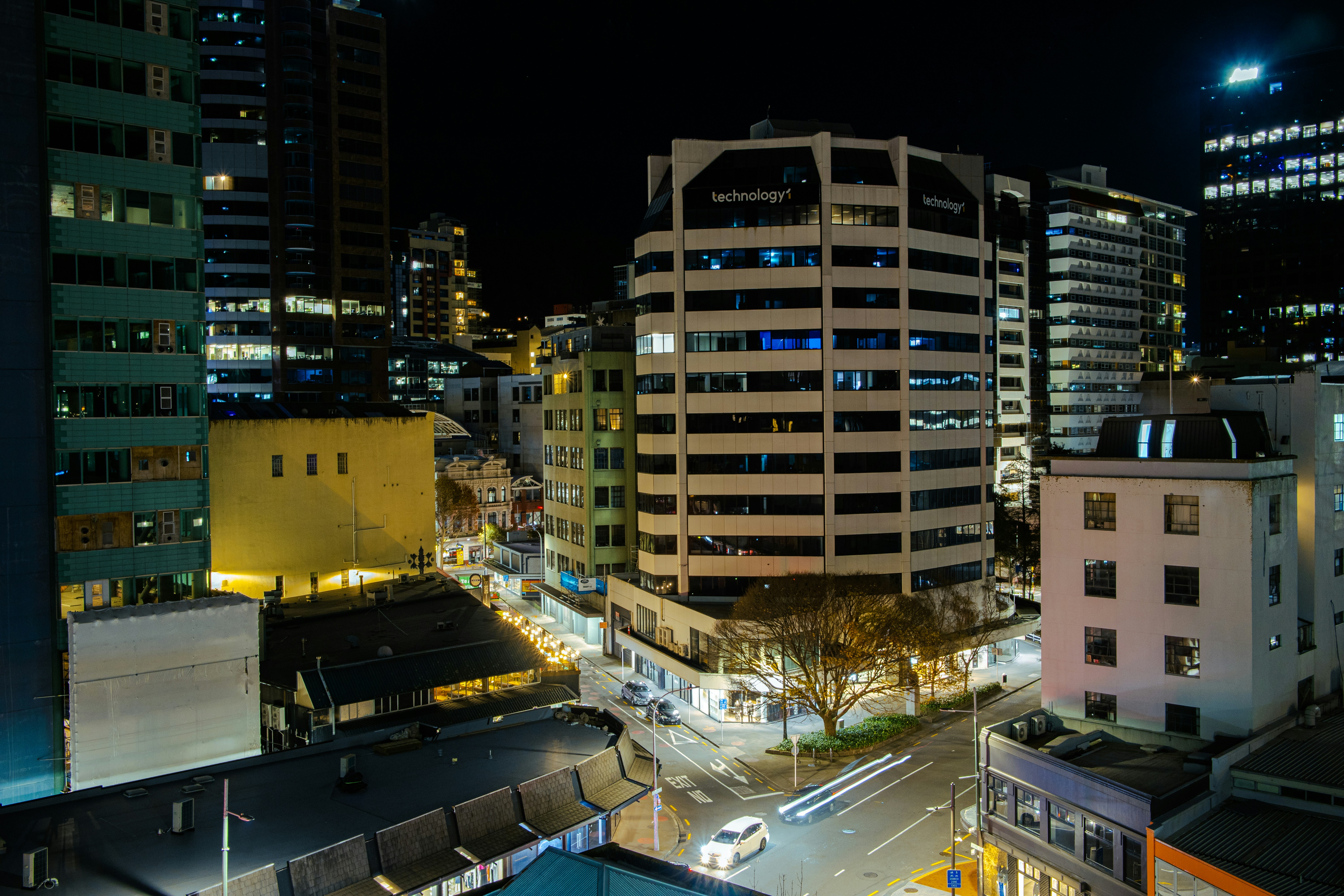 Neon Grid Overlook: Nightlife in a Quiet Downtown