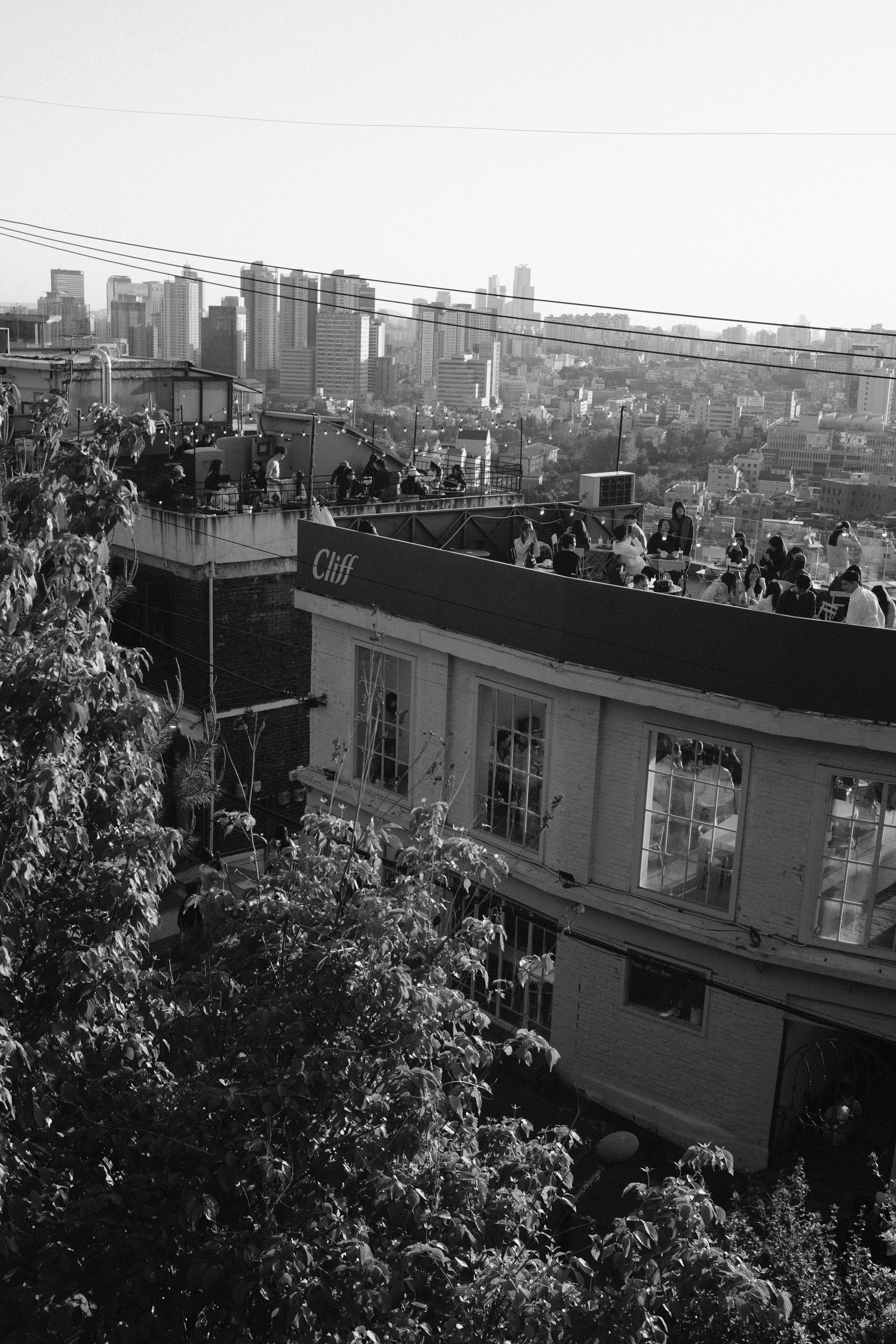 Rooftop Terrace Overlooking a Bustling City Horizon