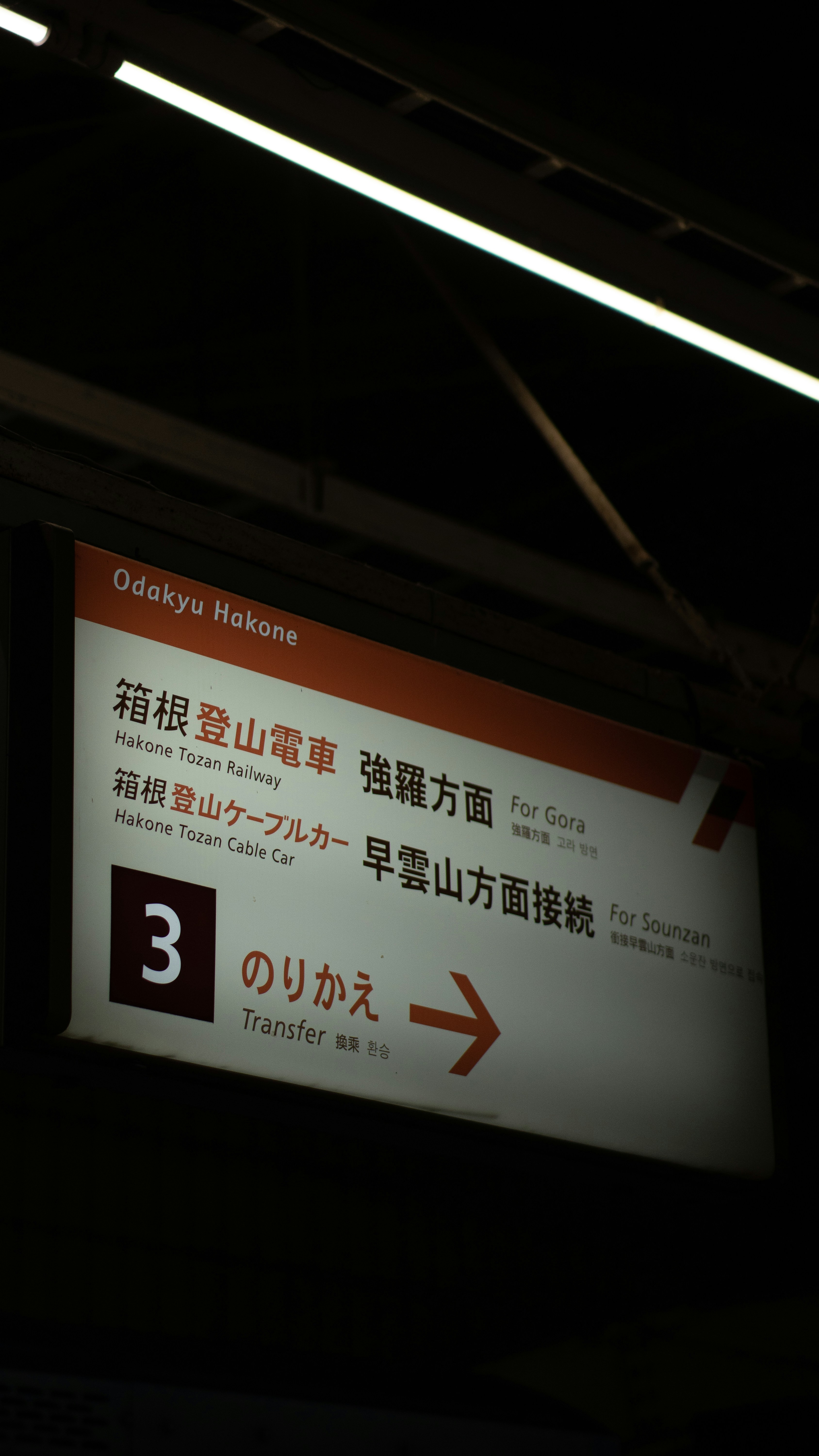 Signpost in the Dark: Japanese Rail Sign Illuminated at Night
