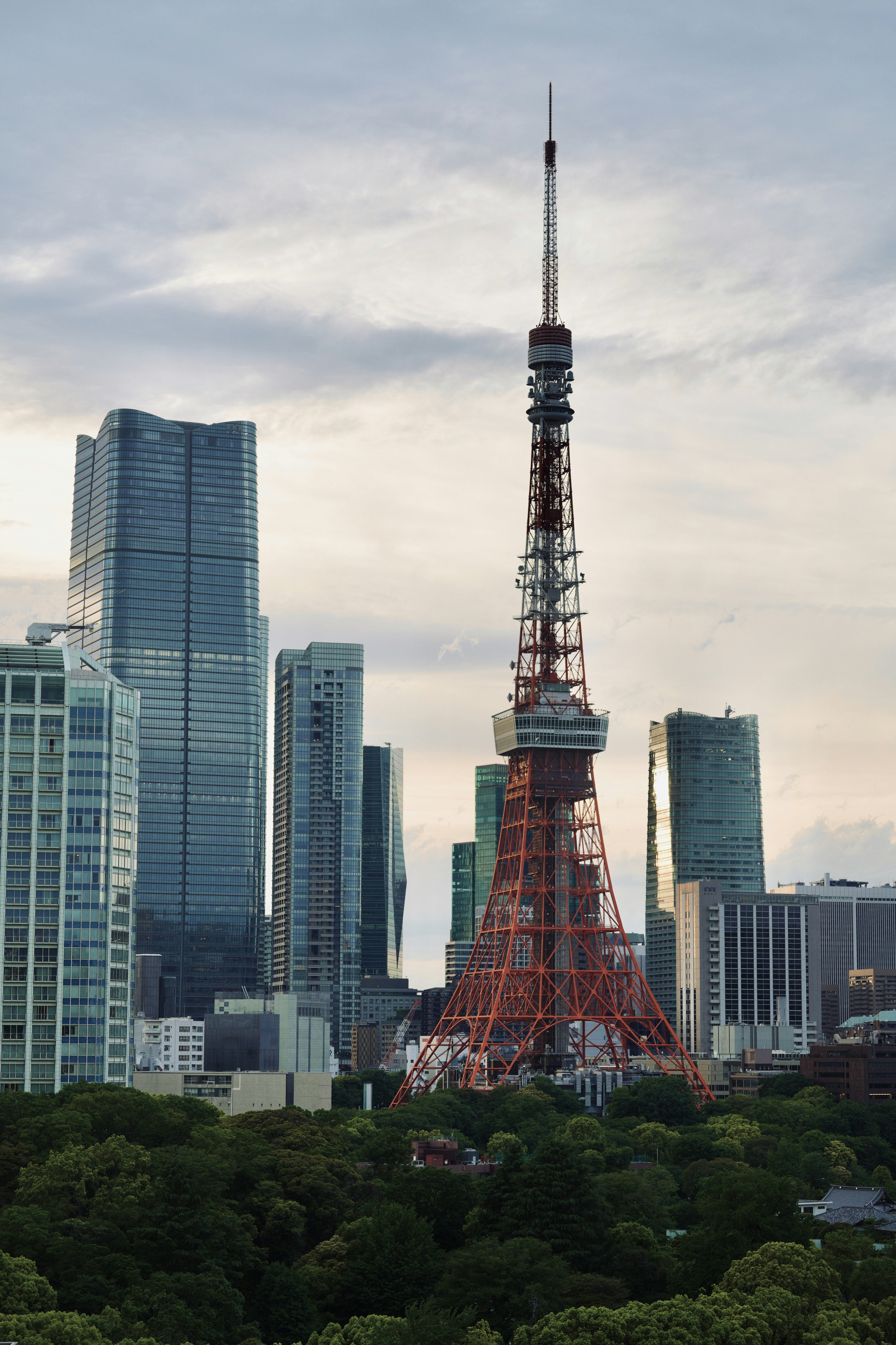 Tokyo Lights: A Crimson Tower Amid a Glassy Skyline