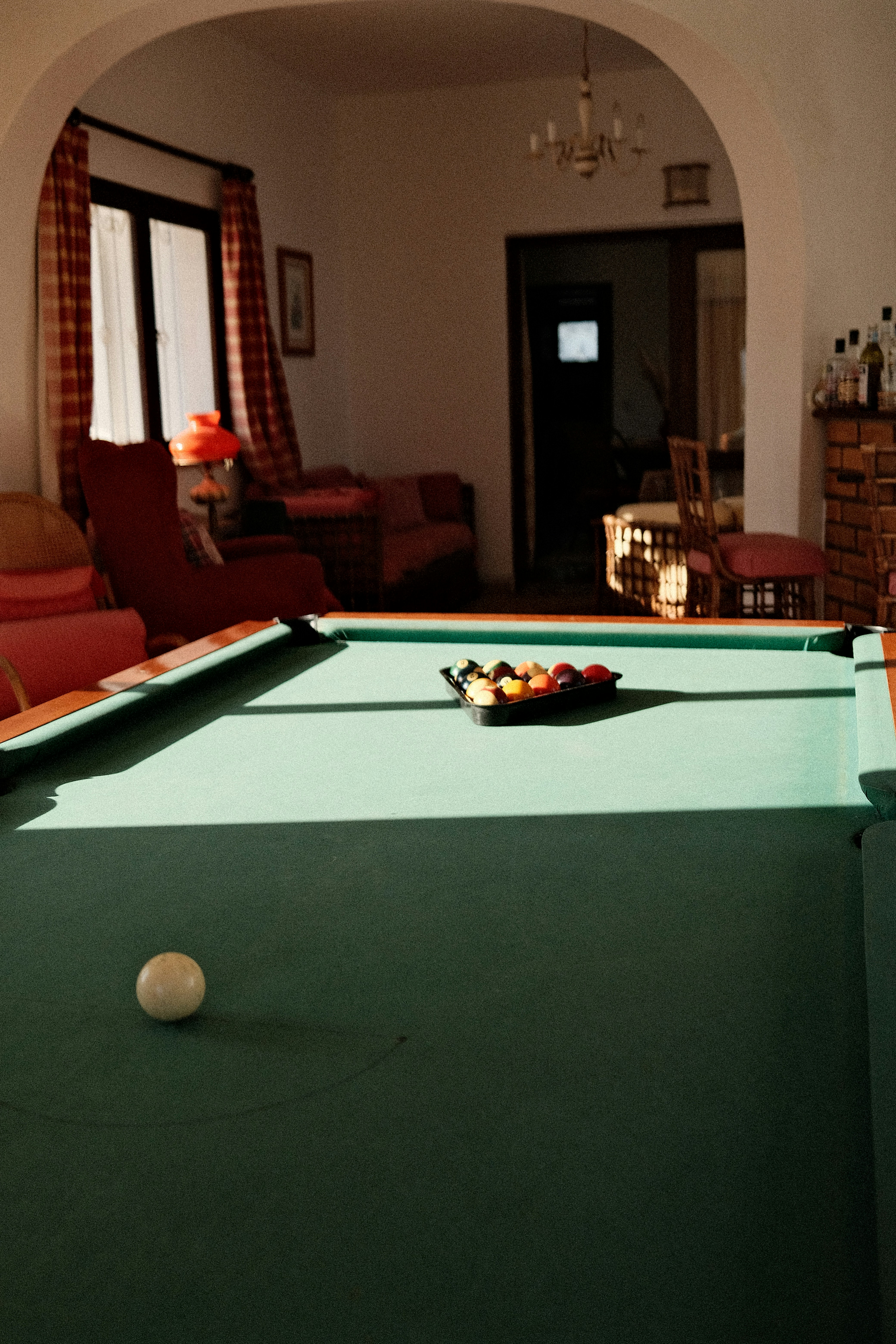 Green Billiard Table in Cozy Lounge