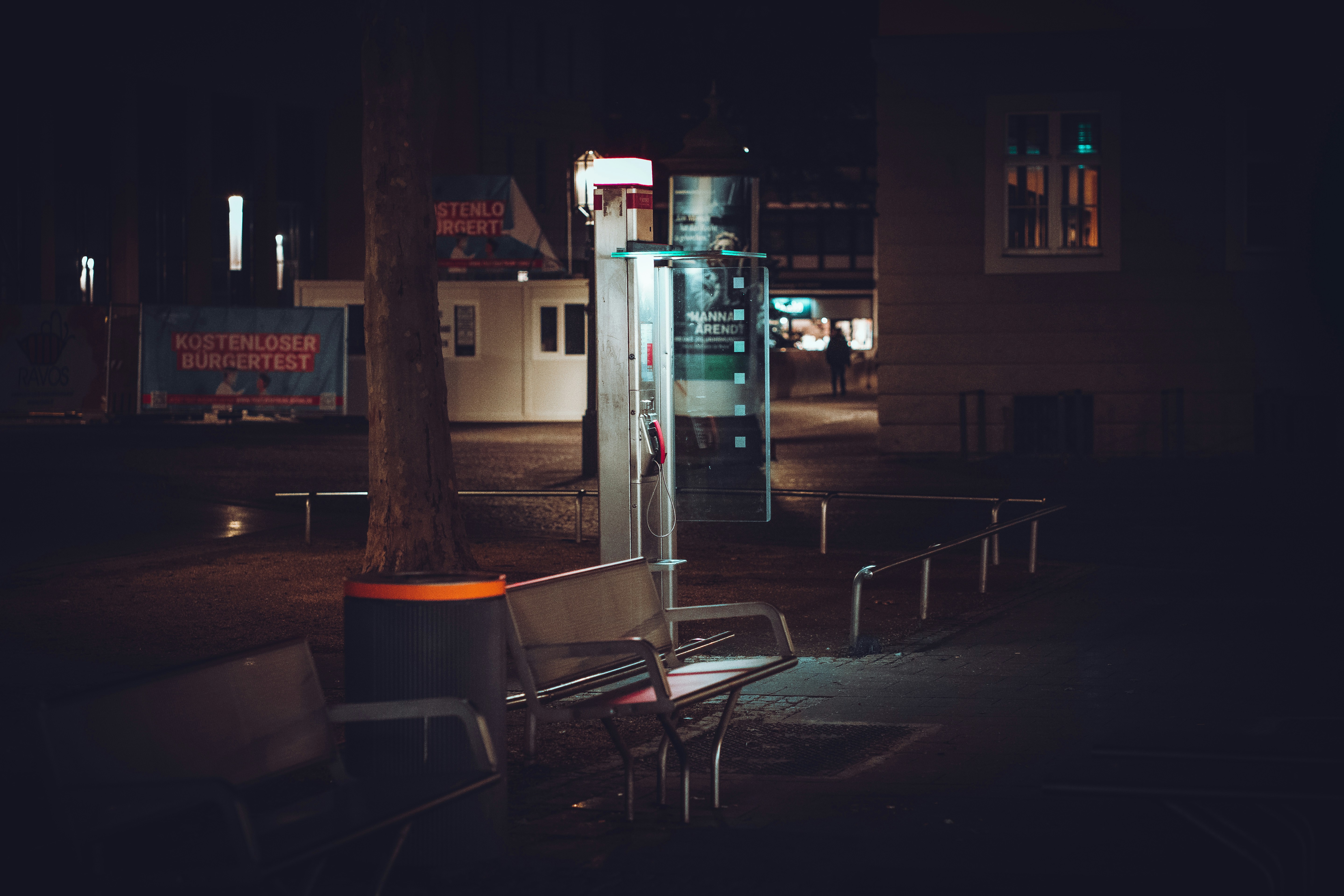Quiet Night at the Bus Stop: Neon Ghosts and Empty Benches