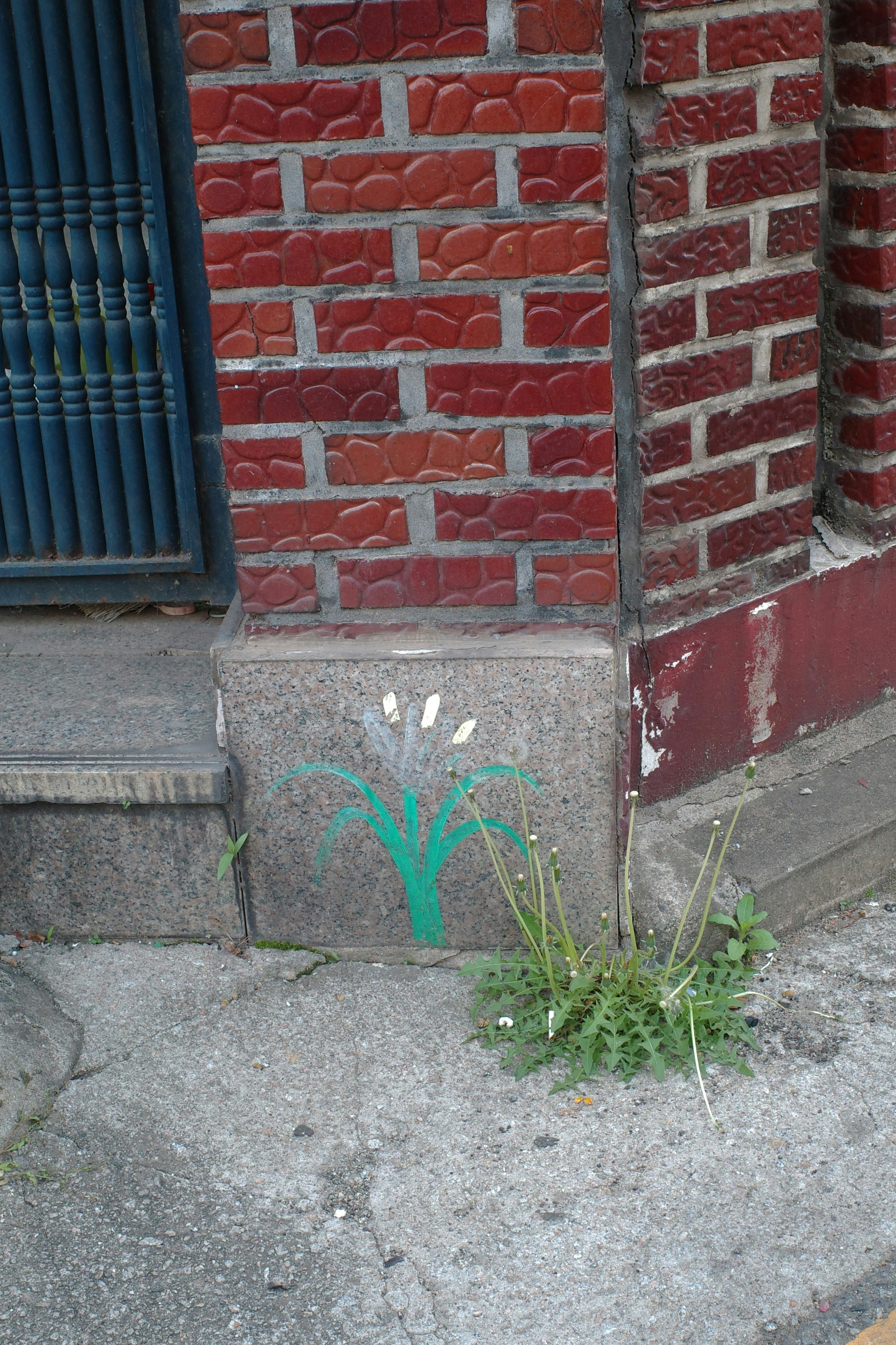 Graffiti Flowers at the Corner of a Brick Building