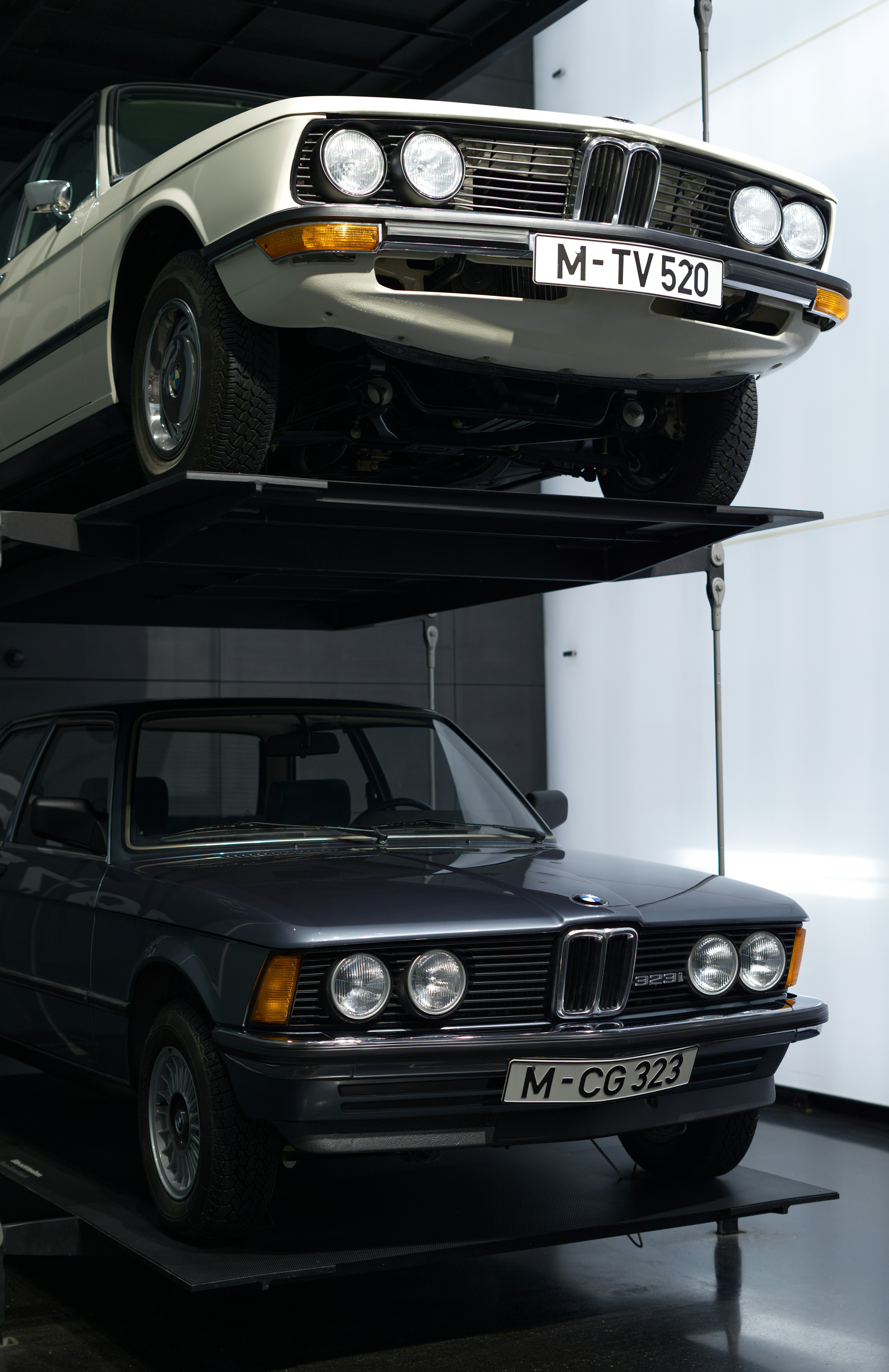 Bottom Car, Top Car: Classic German Elegance in a Double-Stacked Garage