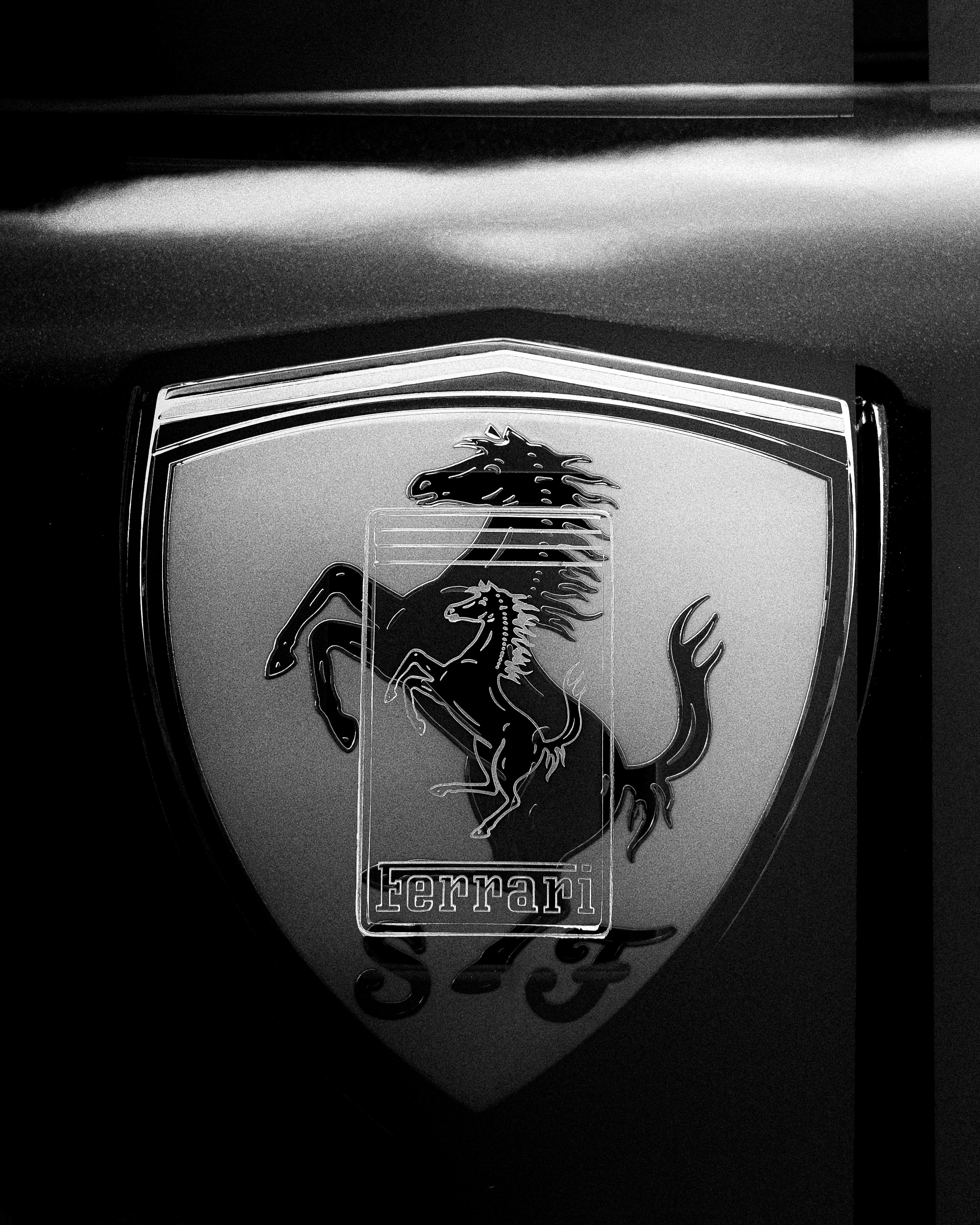 Emblem in Focus: The Prancing Shadow of Ferrari