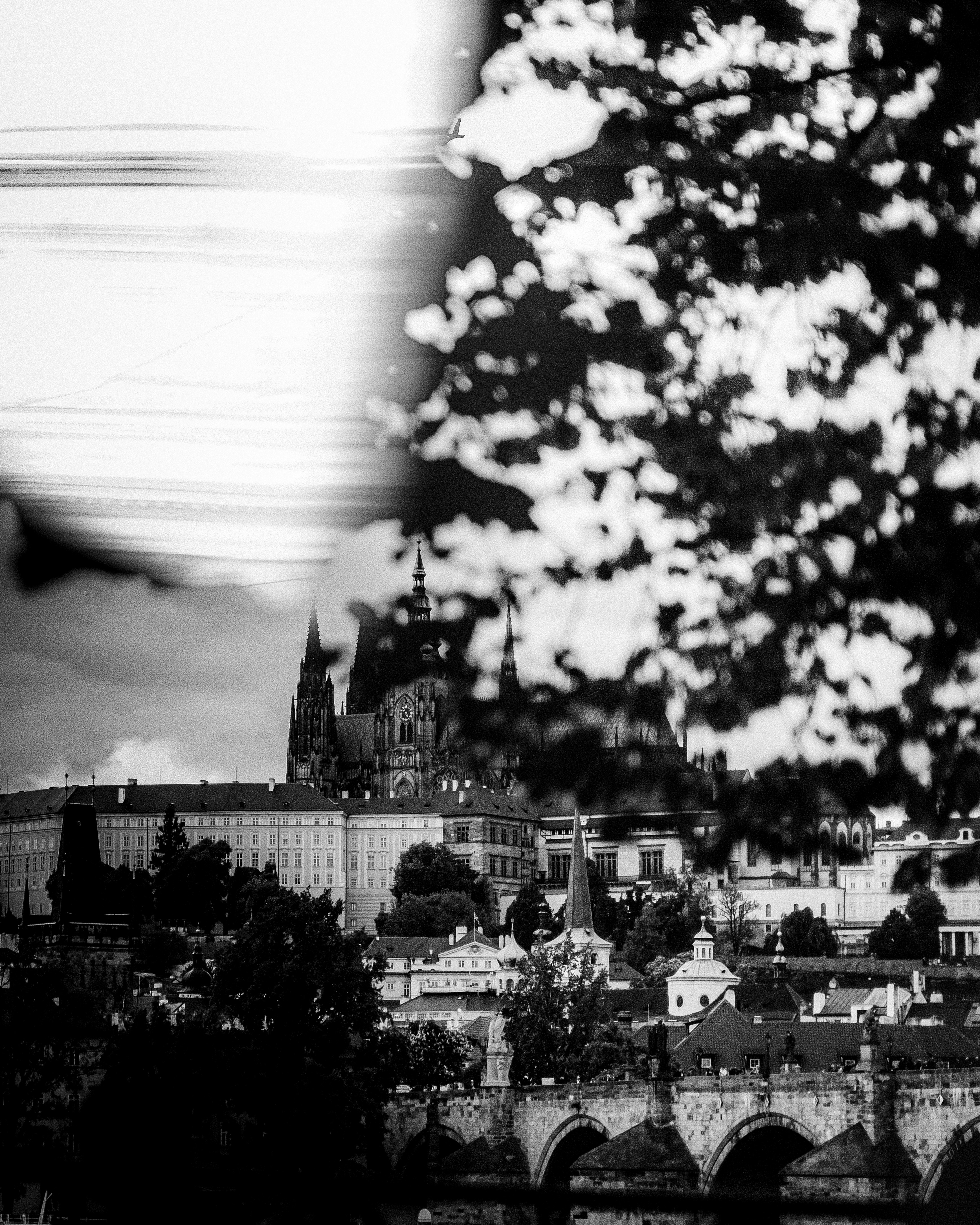 Moonlit City Across the Vltava: A Fragmented View