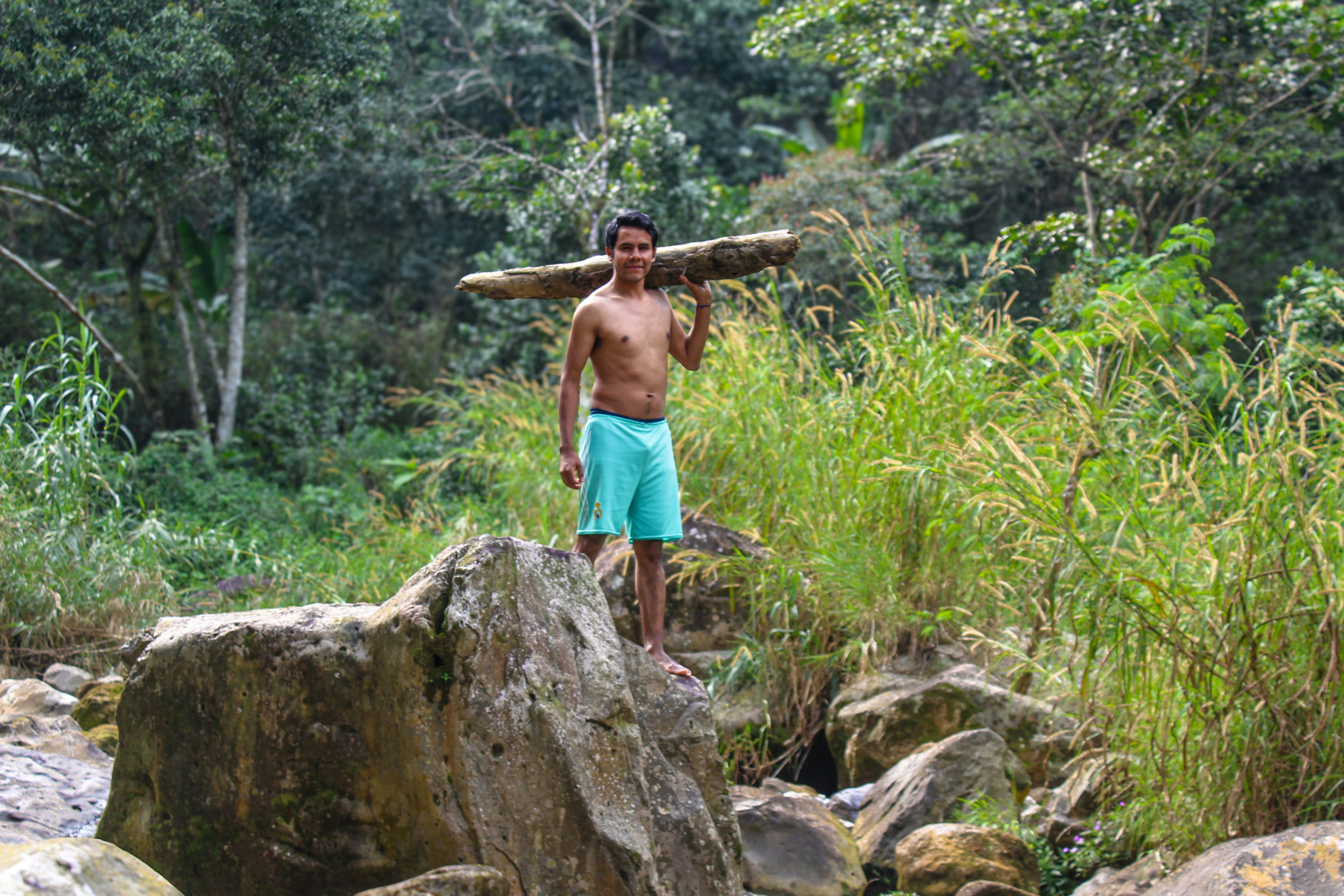 The River Guardian: Man with Log Across the Falls