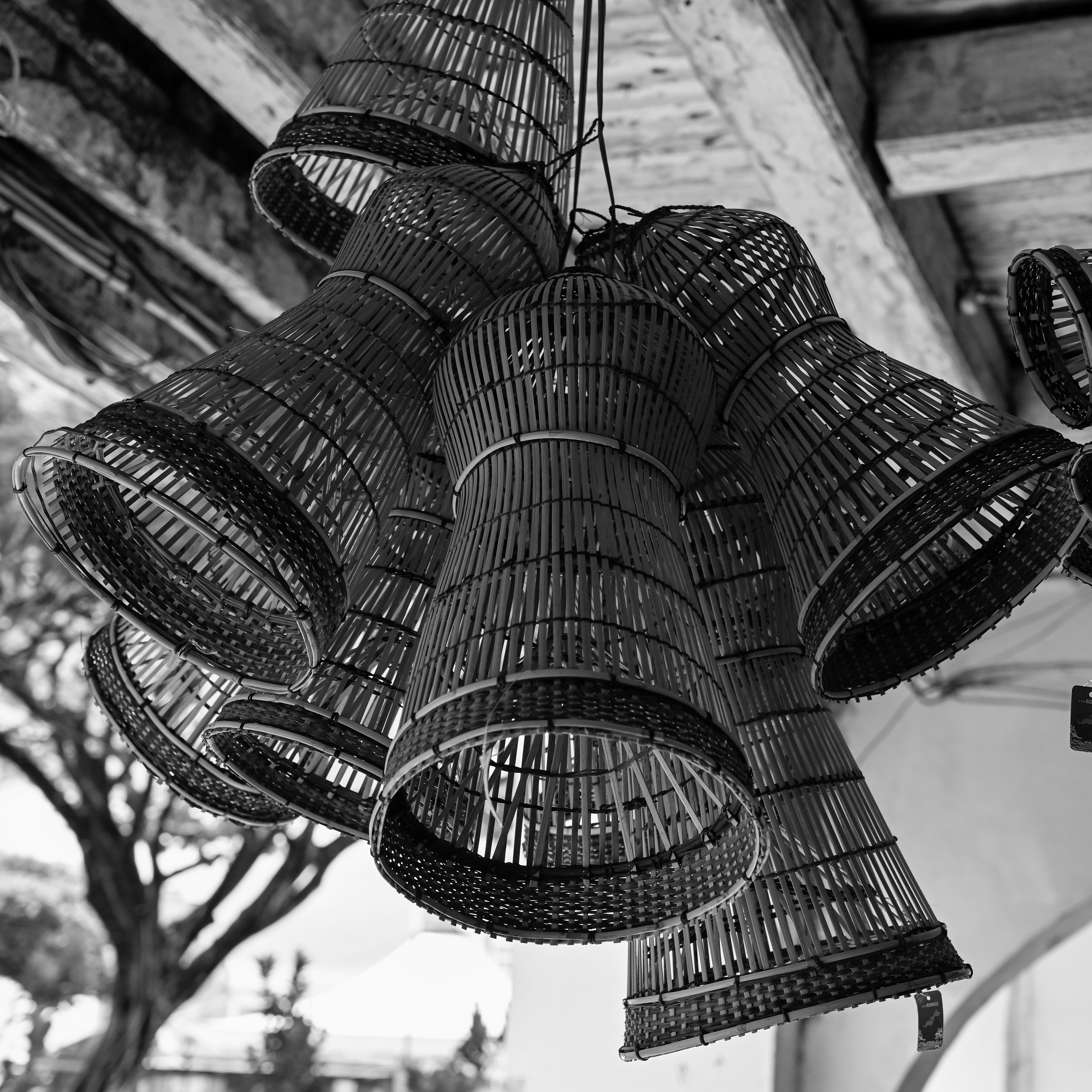 Hanging Lanterns in Monochrome: A Portrait of Light and Structure