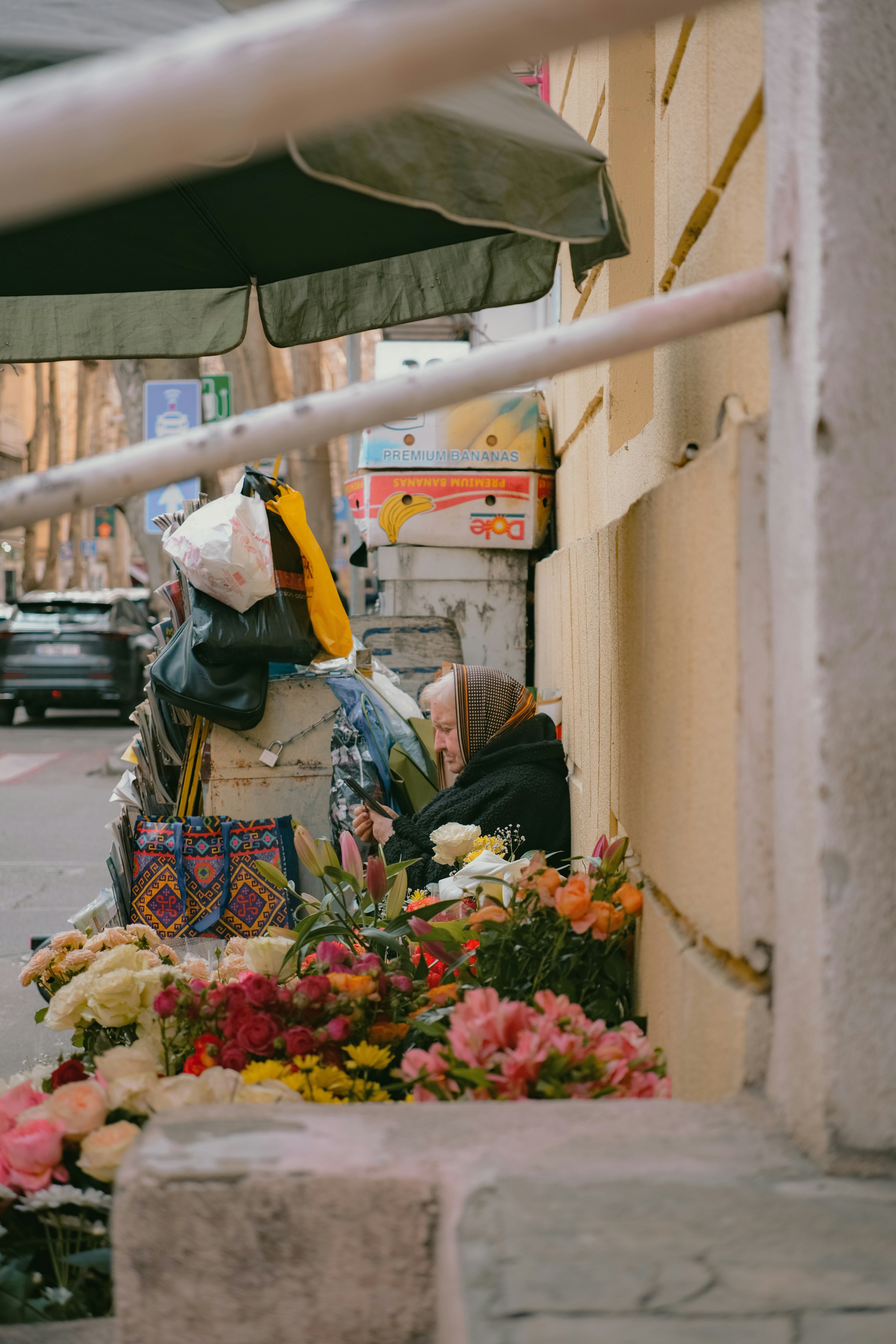 Flower Stall by the Sunlit Alley