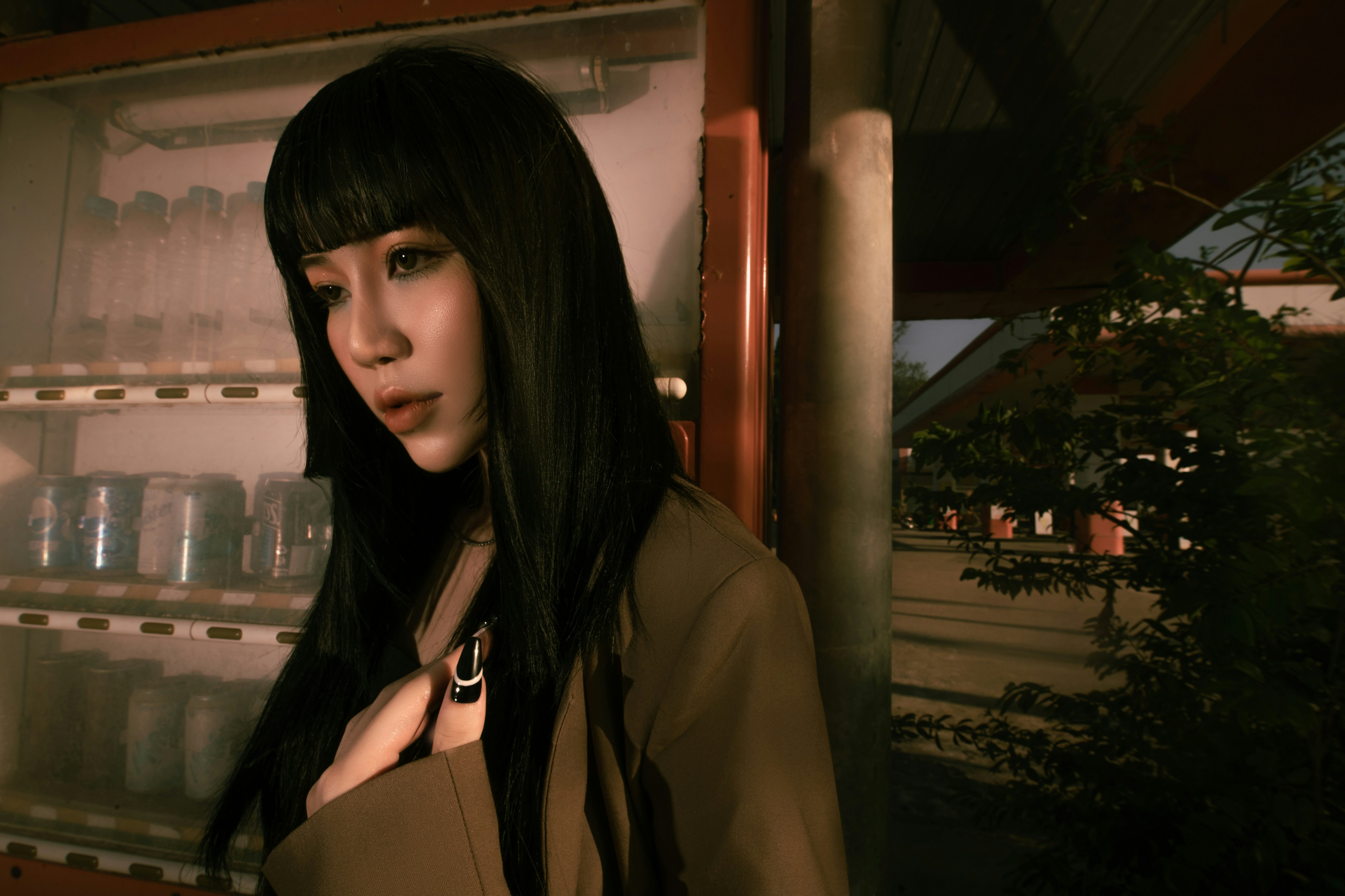 Muted Neon Portrait: Quiet Confidence in Low Light