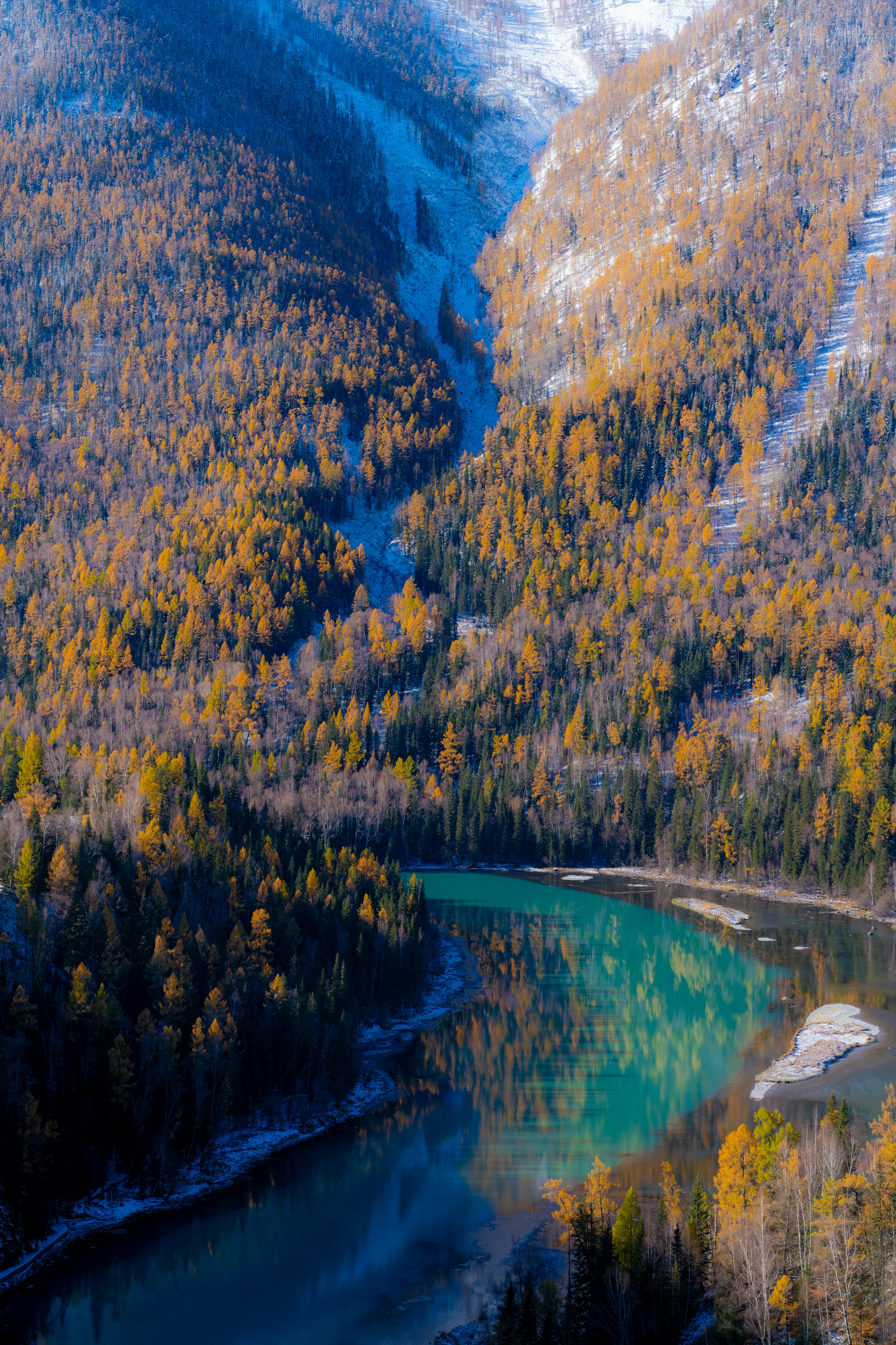 Emerald River Washes Through Autumn Pines