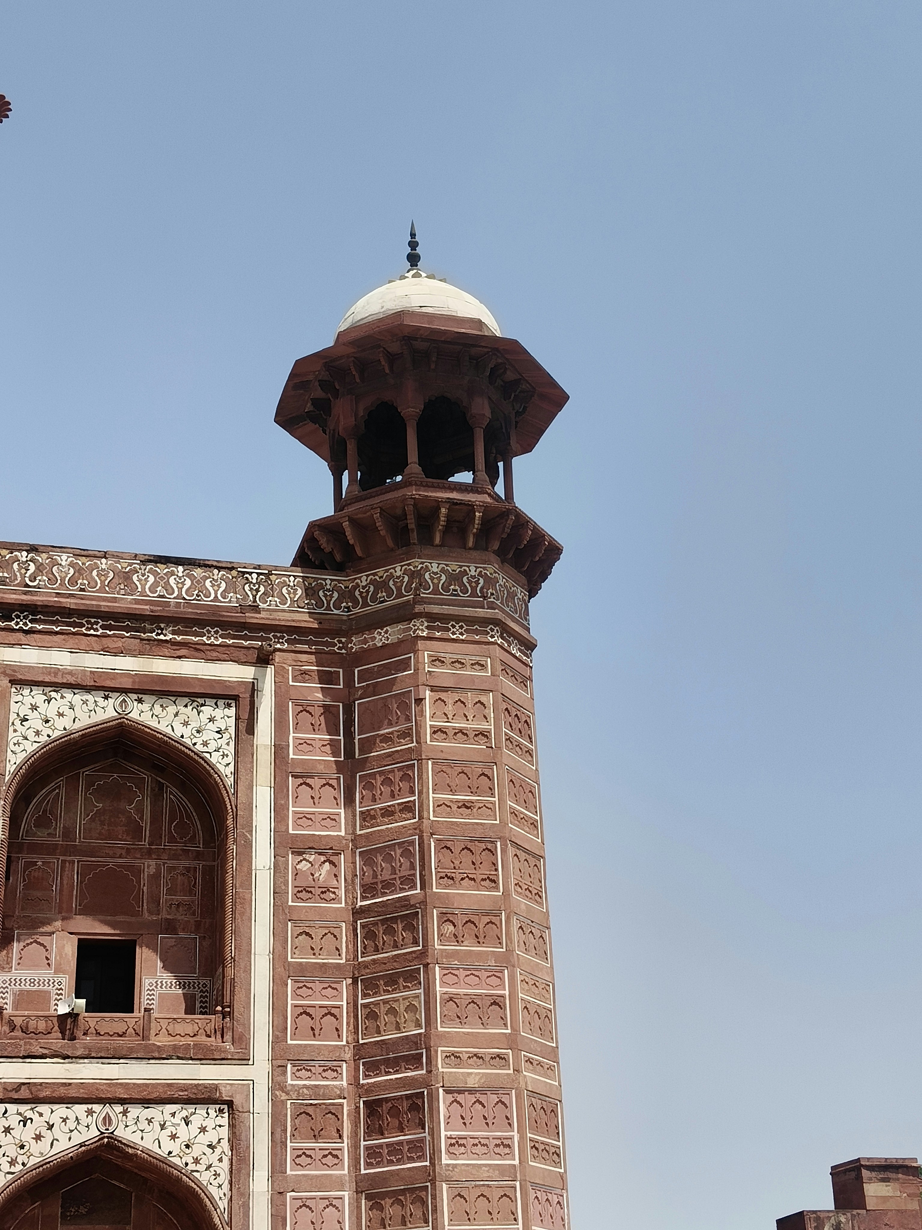 Red Sandstone Terrace Tower Reaching into Clear Sky