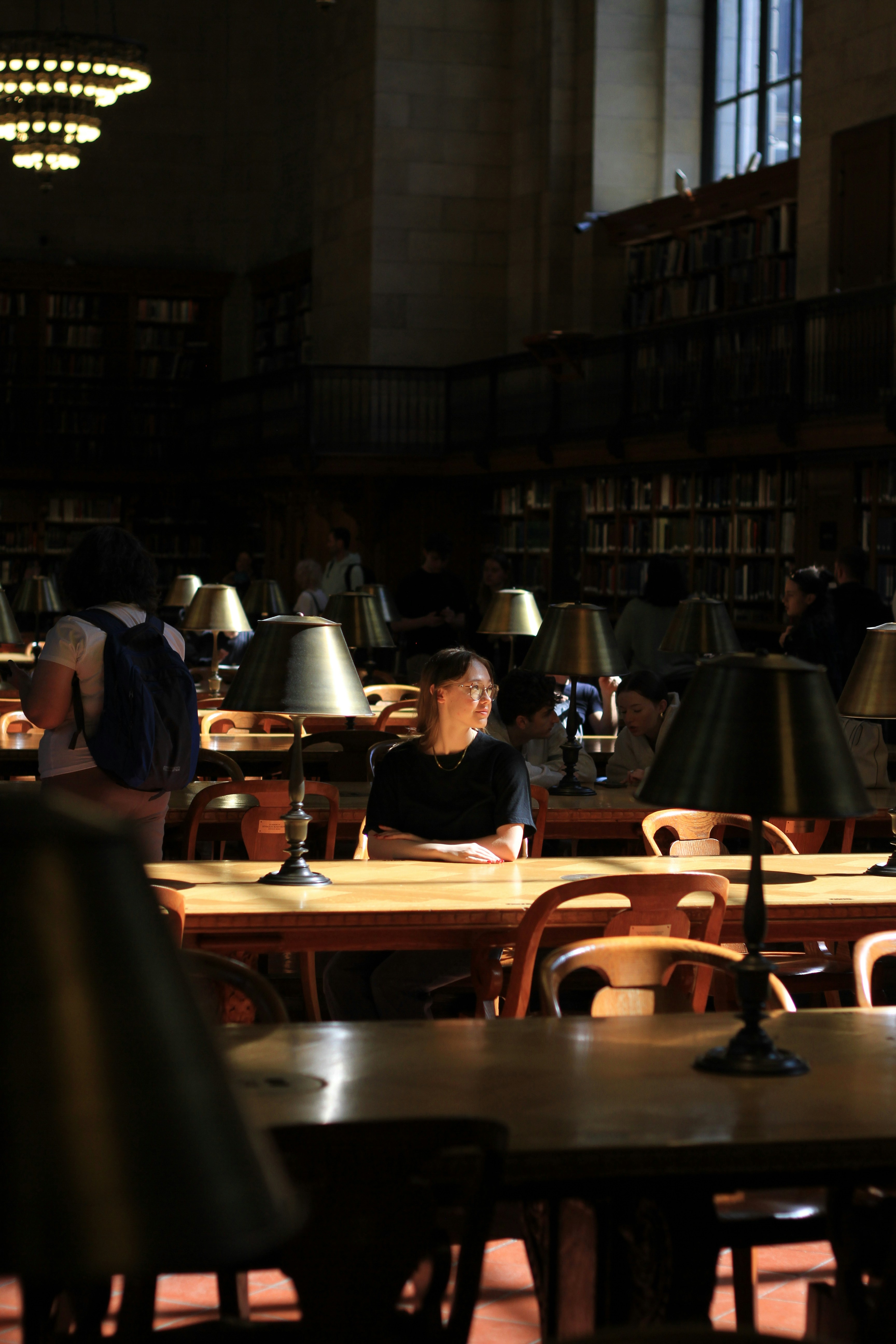 Library Glow: A Quiet Moment Under Desk Lamps