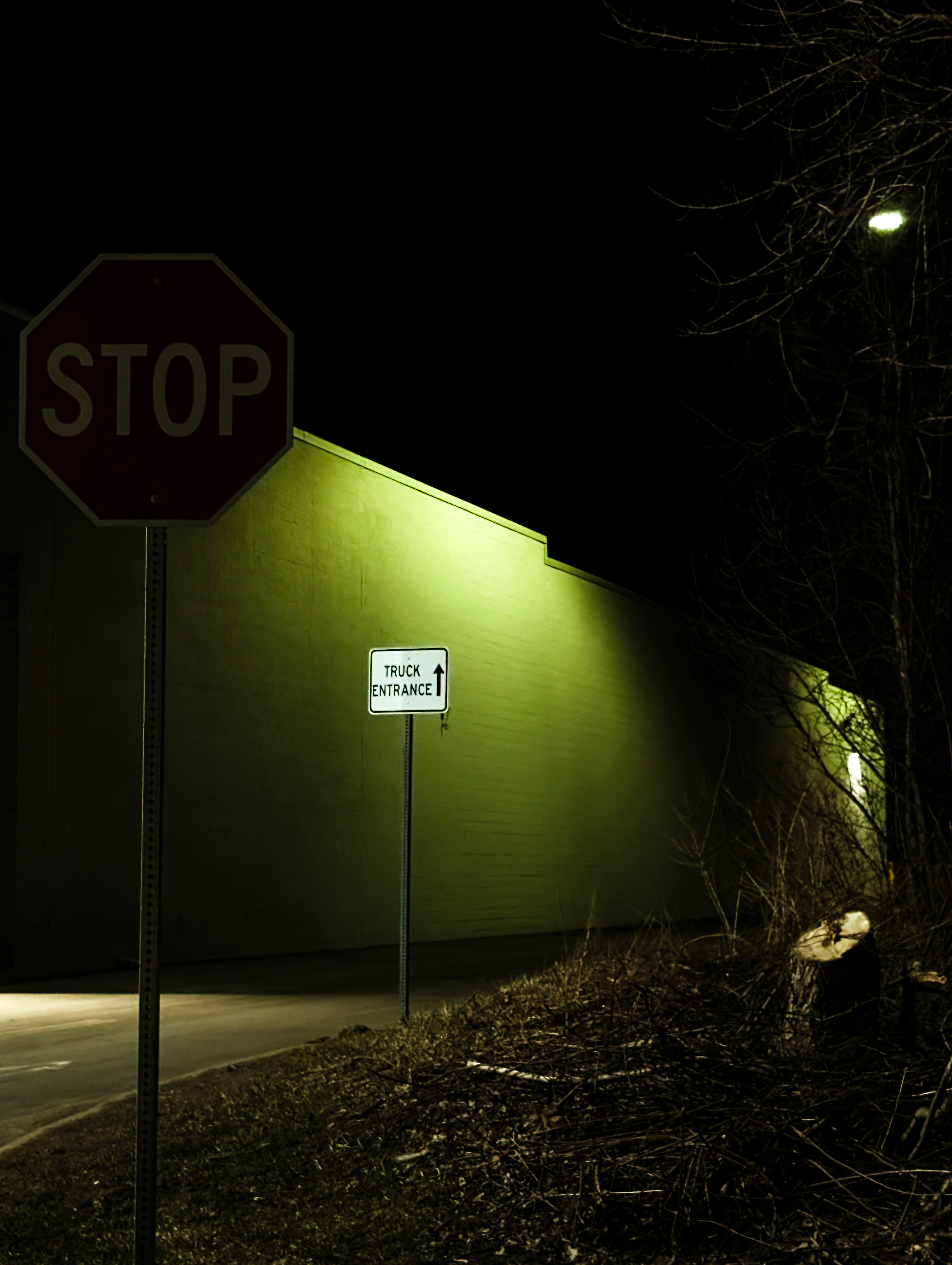 Nighttime Exterior: Dim Green Wall under Streetlamp Light