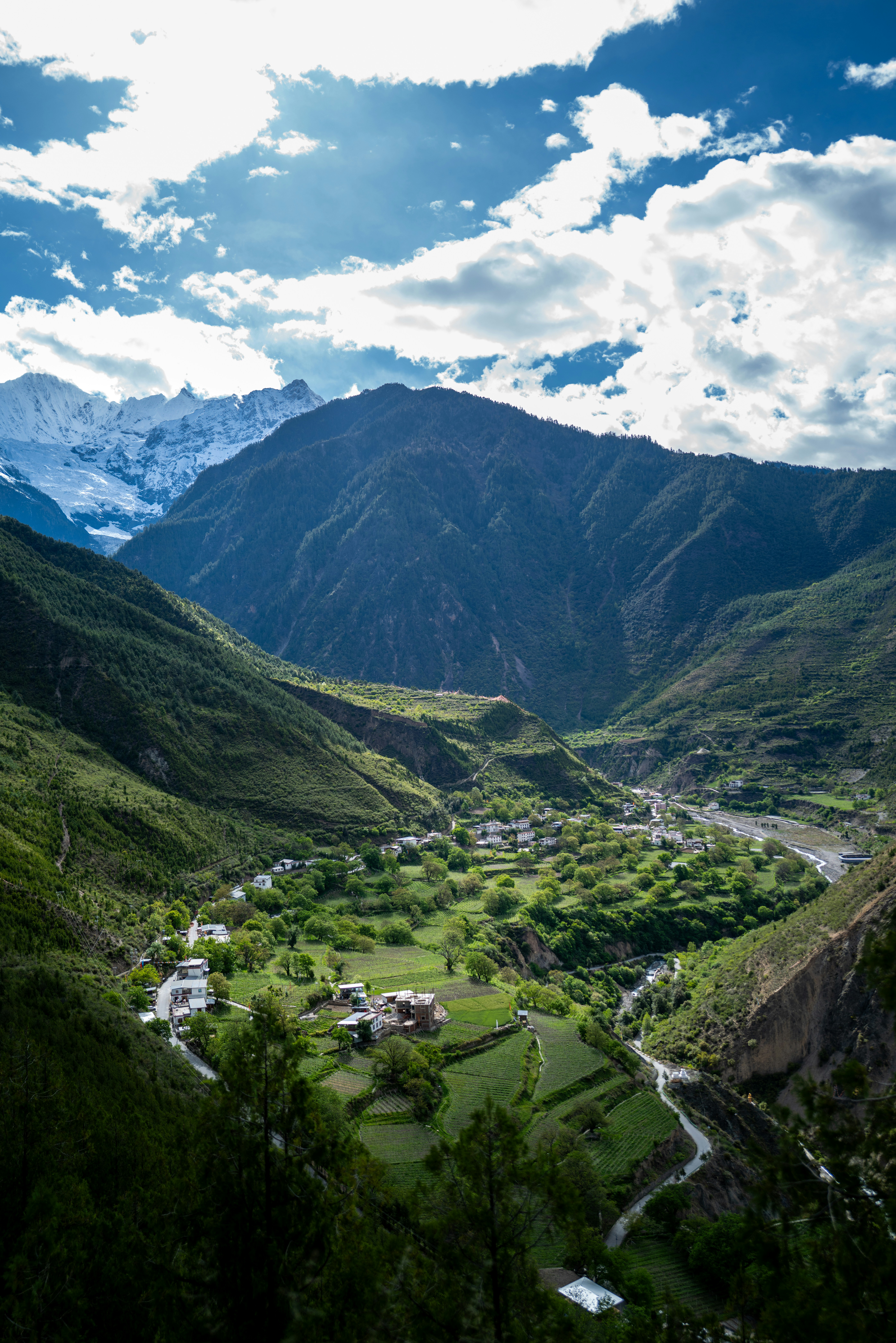 Valley Overlook: Terraced Village Carved by a Mountain Stream