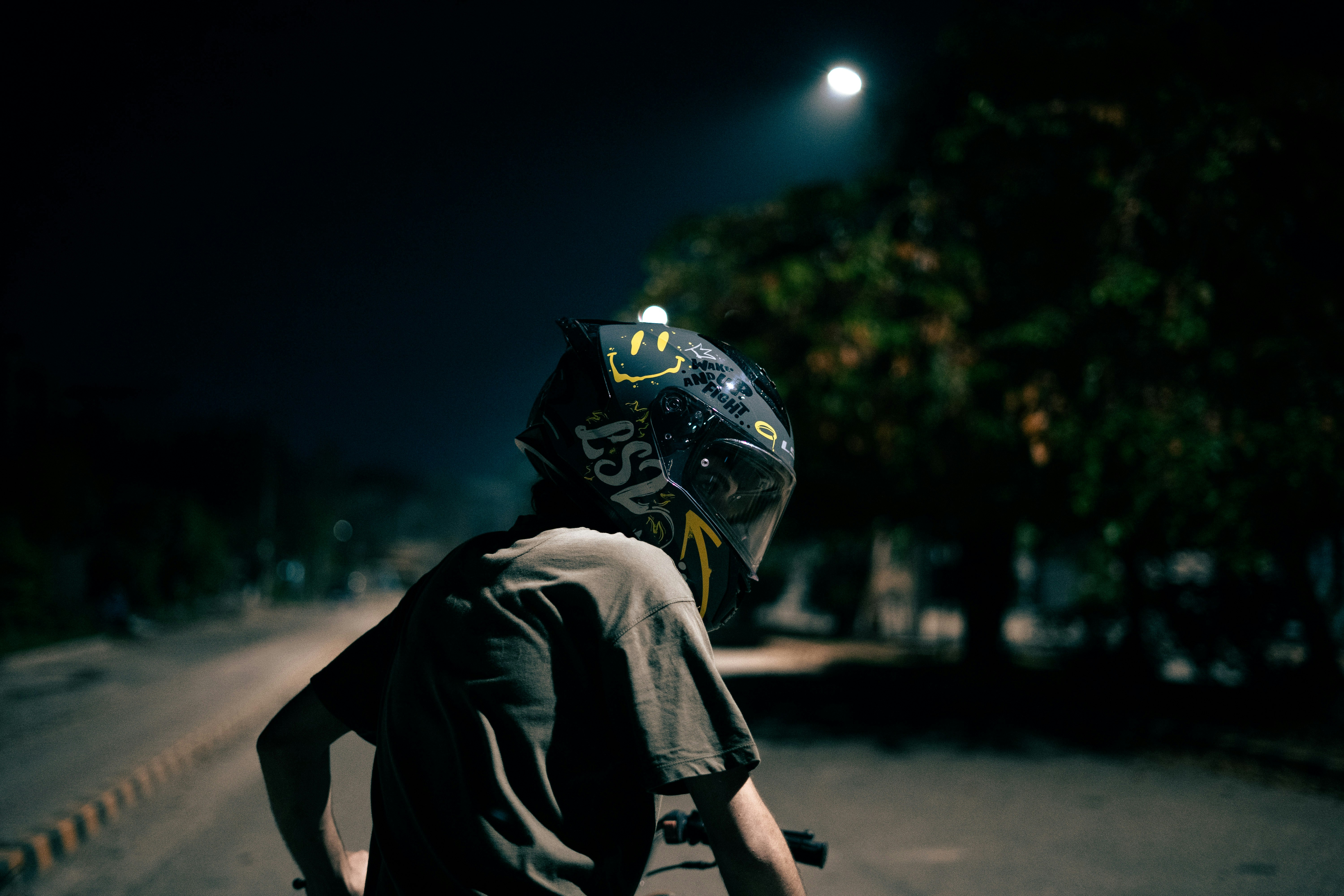 Night Rider with a Helmeted Gaze