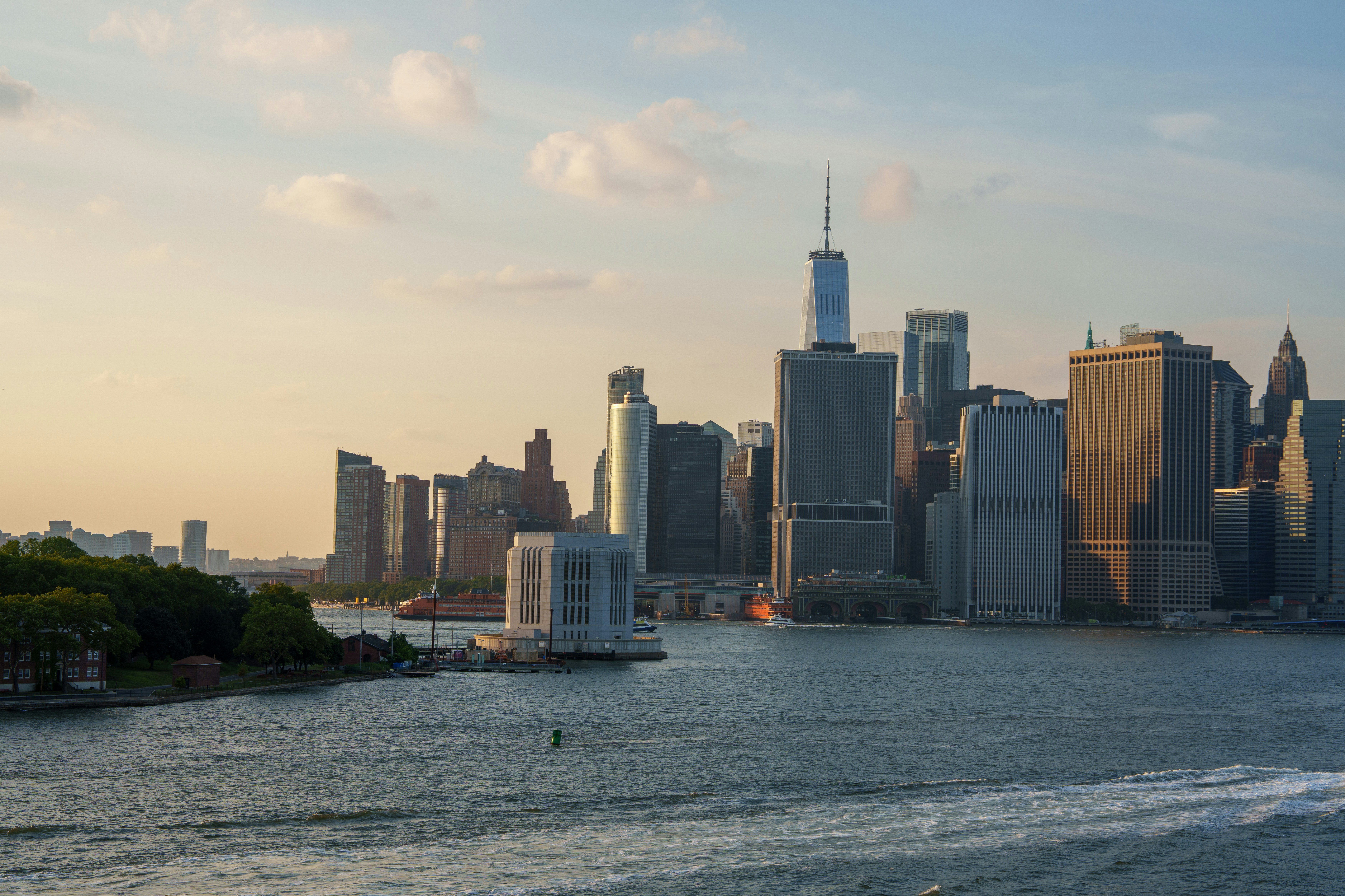 Sunlit Lower Manhattan Skyline Across the Hudson