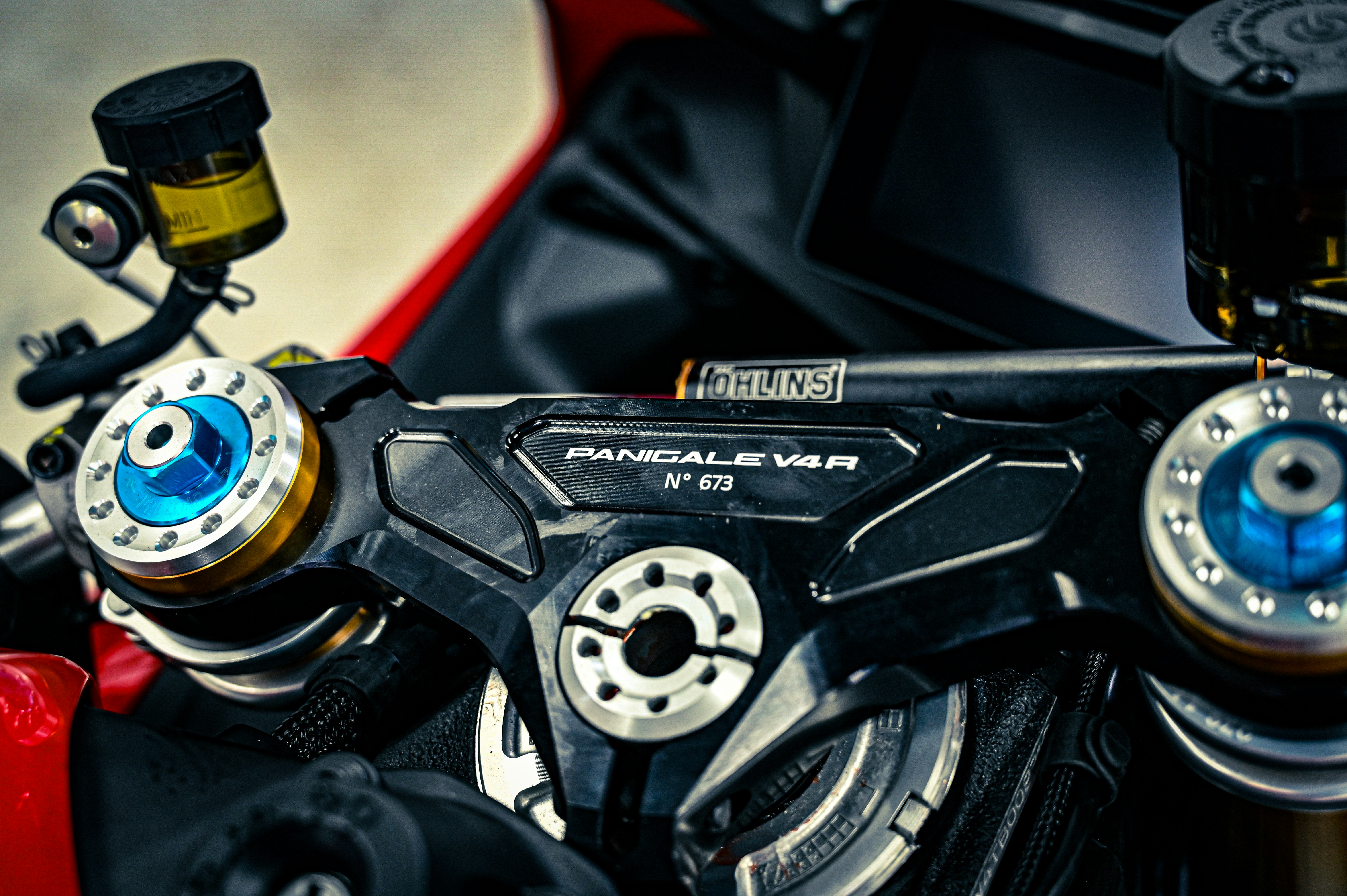 Racing Bond: Panoramic cockpit detail of a high-performance superbike