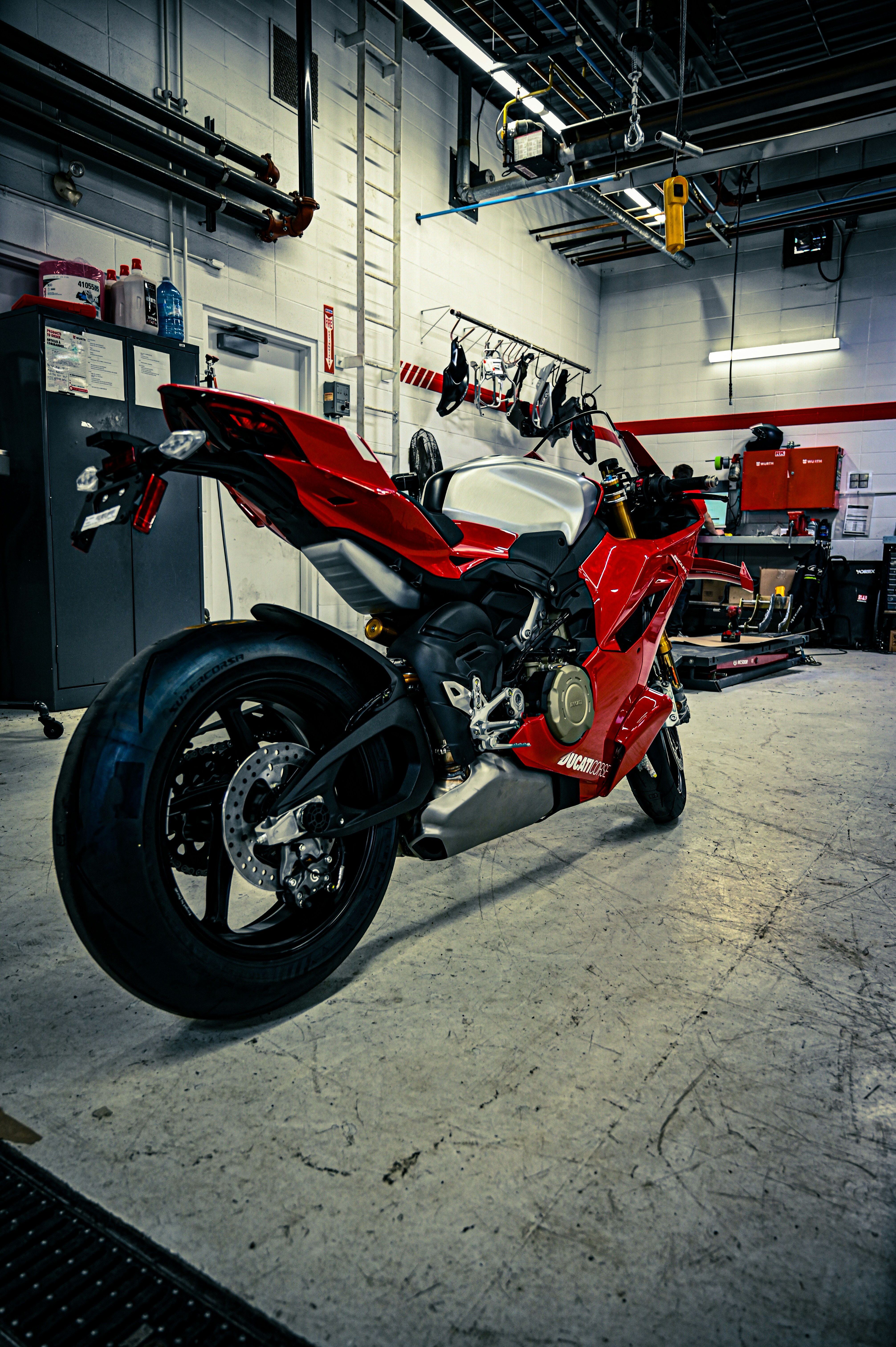 Red Machine in a Service Bay: Precision and Power in Motion