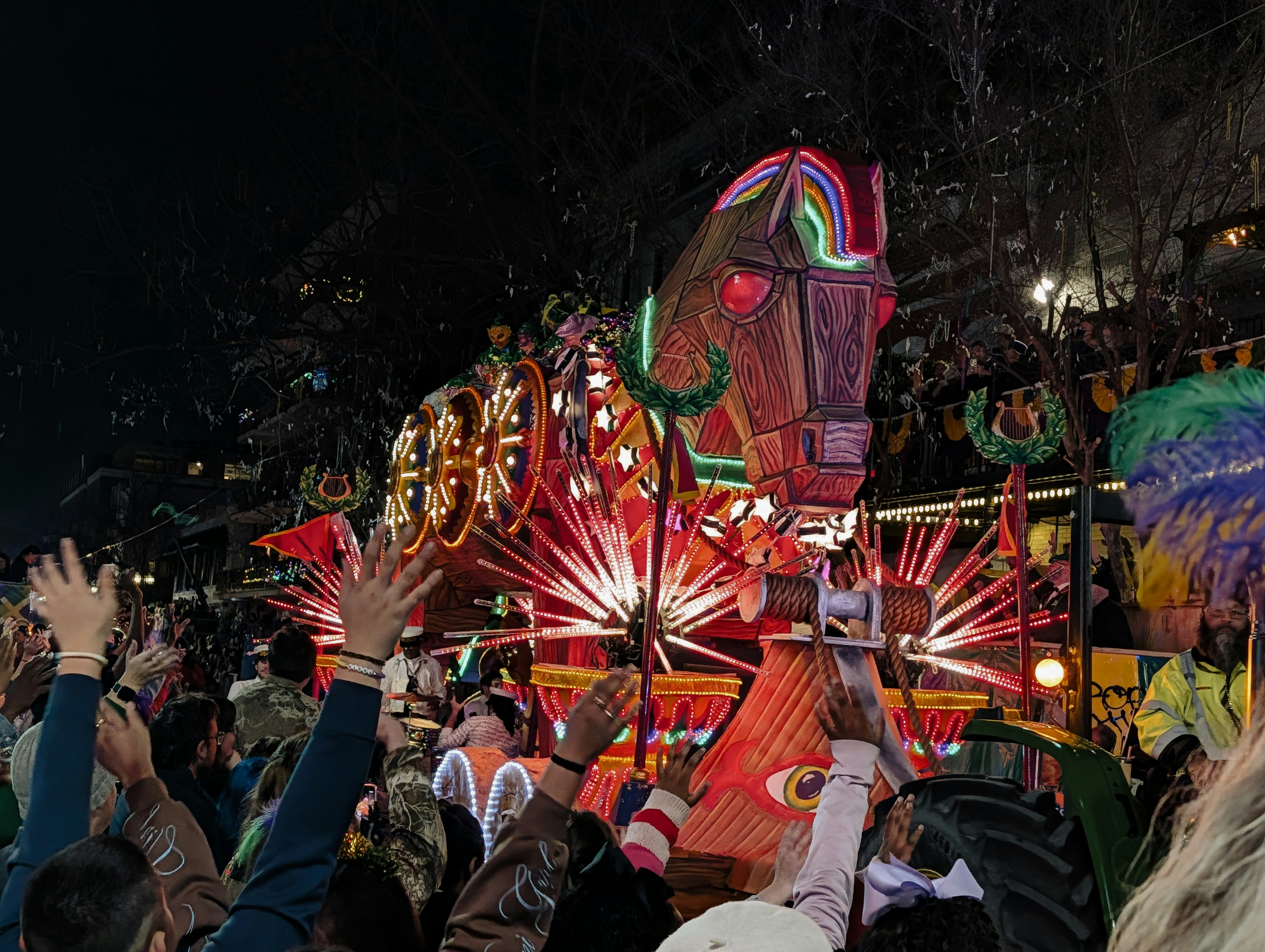 Carnival Dragon: Neon-lit Parade Through a Night Crowd