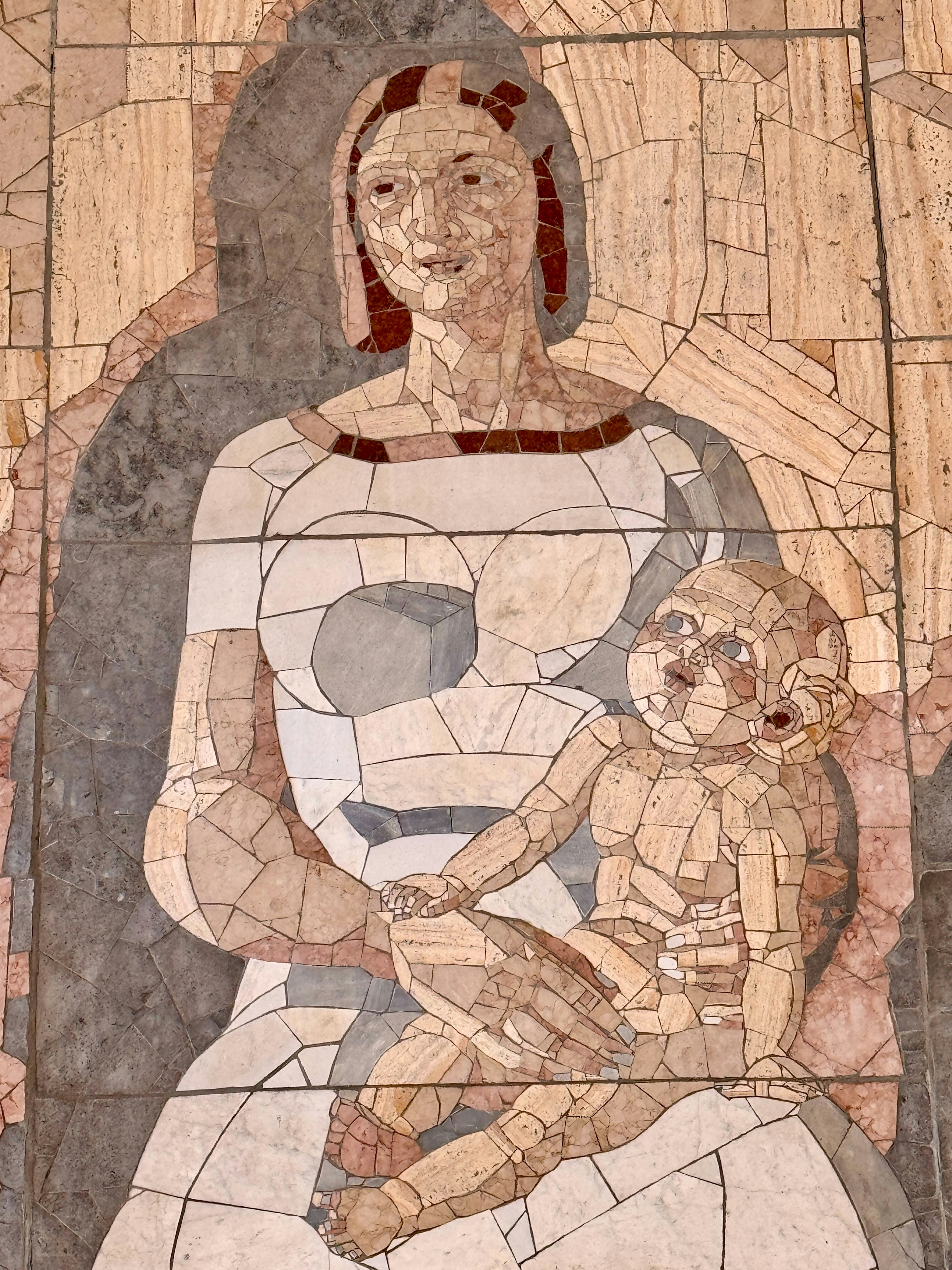 Stone Mosaic Madonna with Child: Fragments of a Sacred Portrait