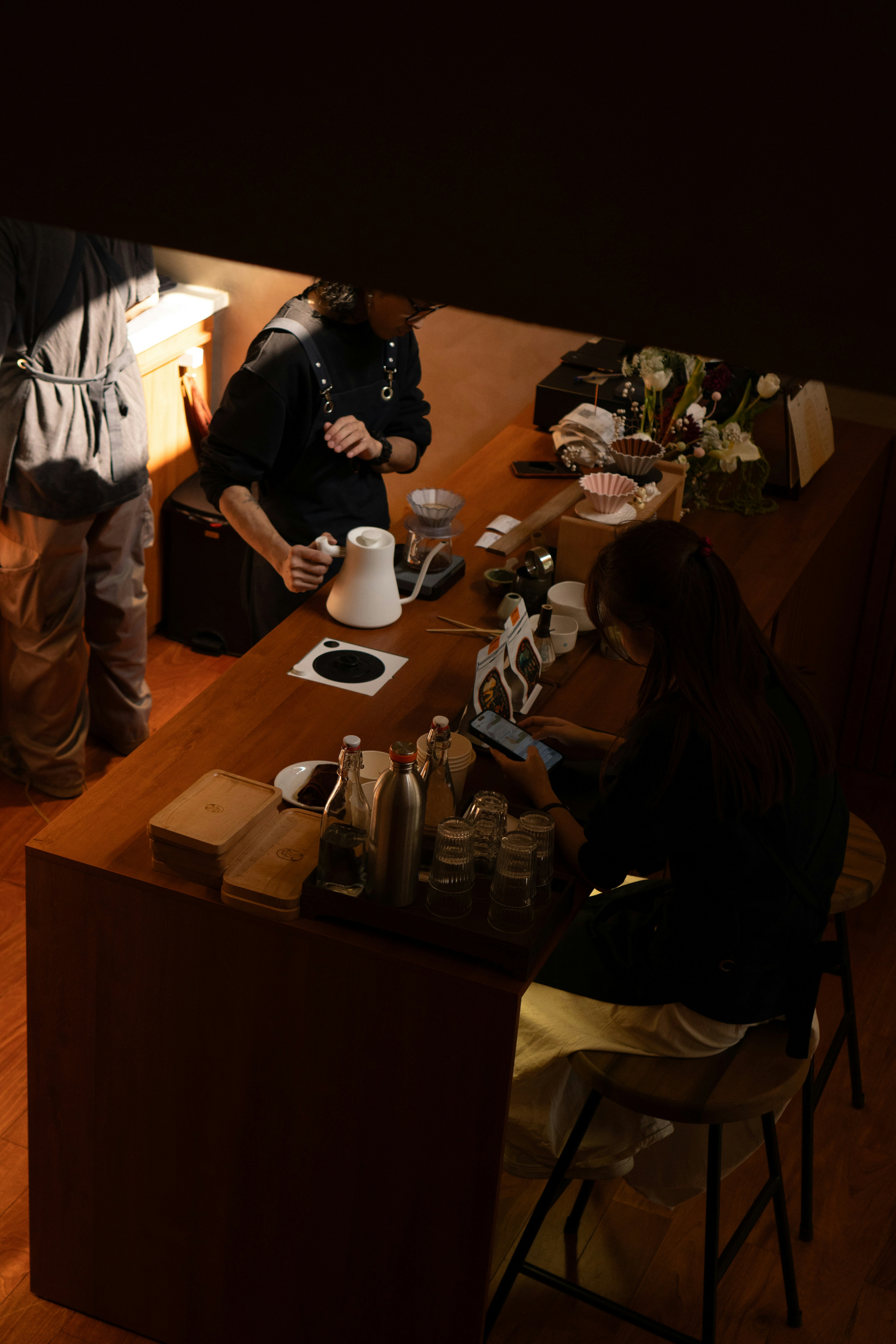 Warm Café Scene: Bar Counter Convergence