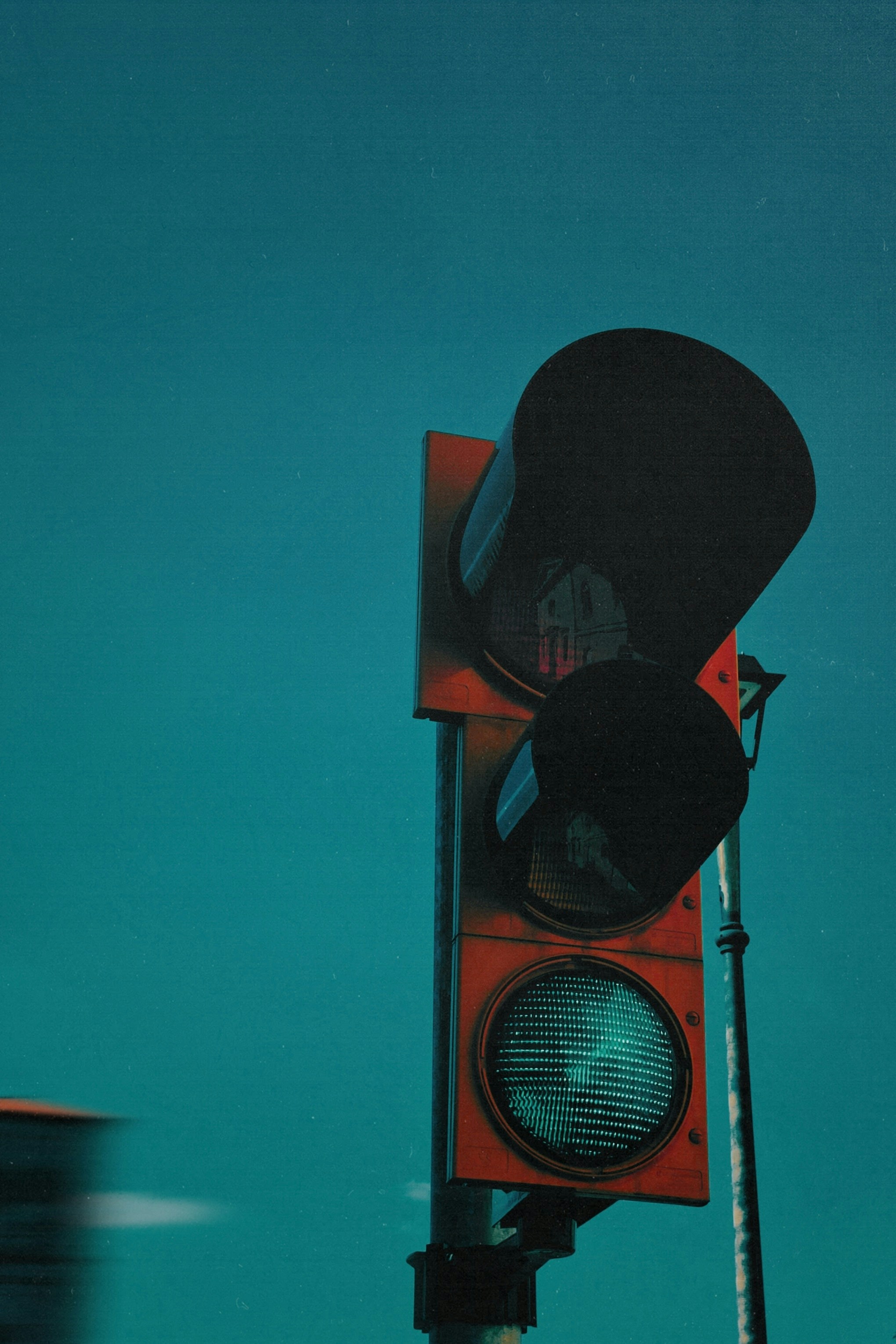 Crimson Signal: A Traffic Light Dreams in Cyan Night