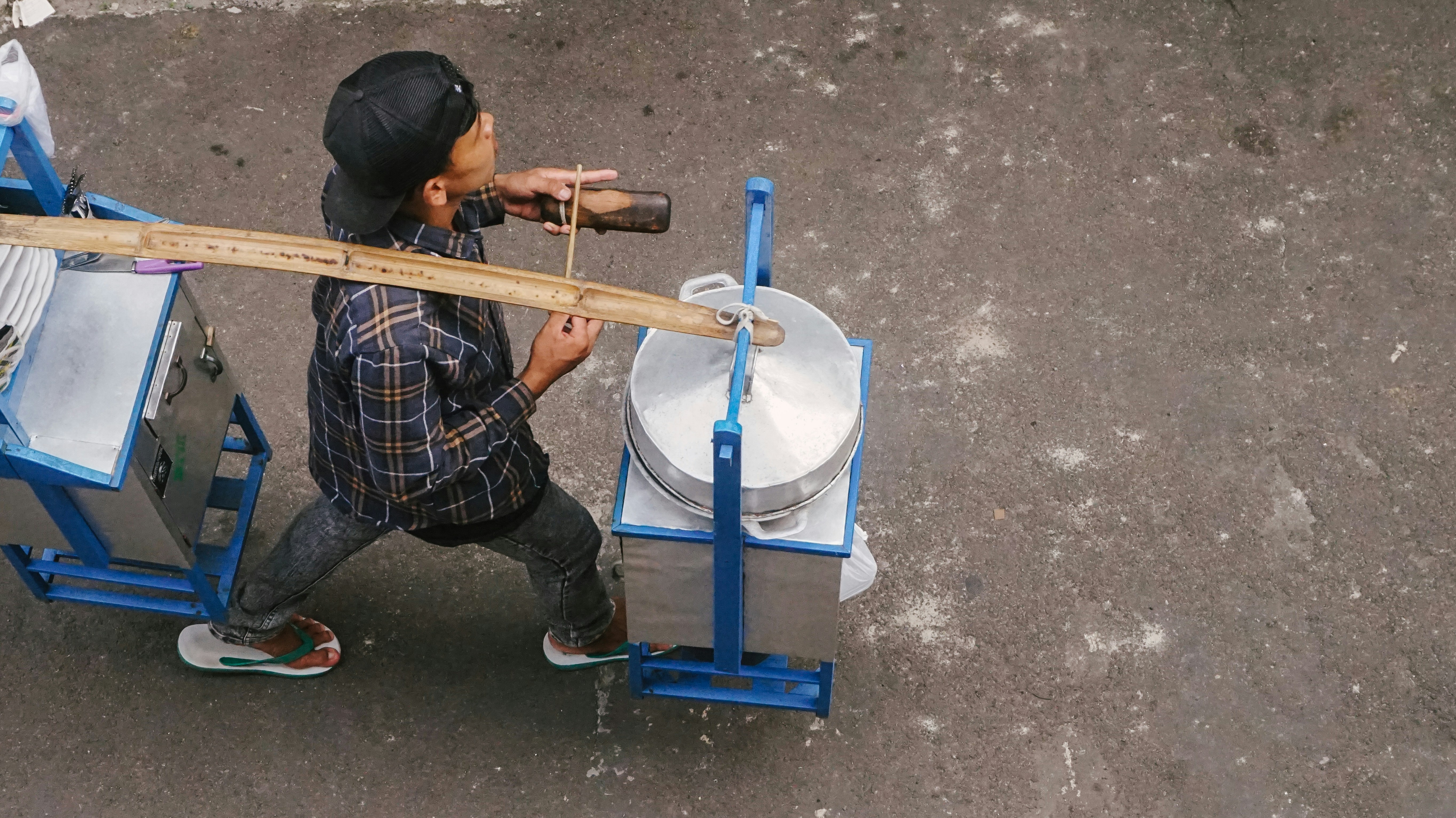 Man pushing a cart with large metal pots photo – Free Small business ...