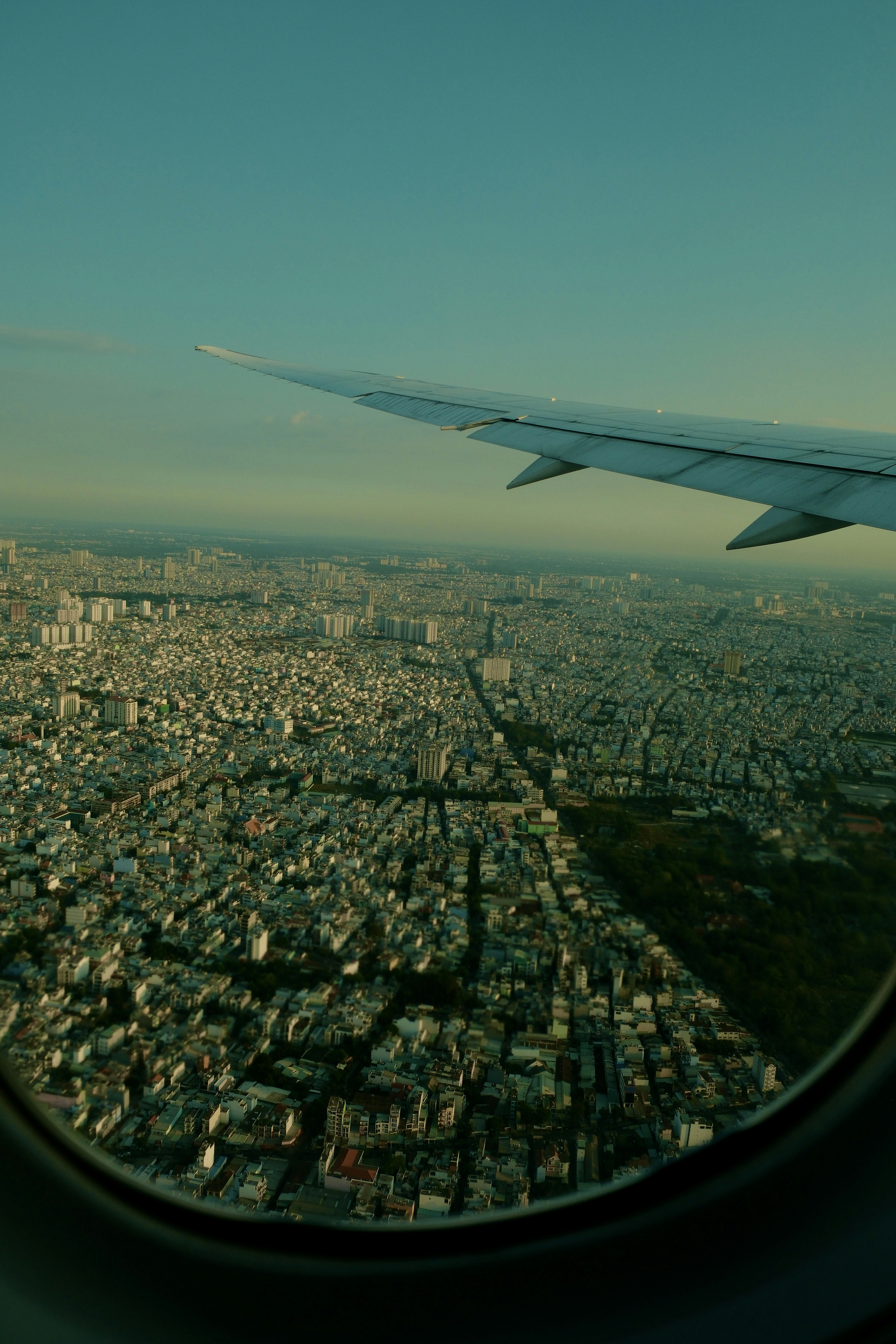 Cityscape Panorama from an Aerial Window