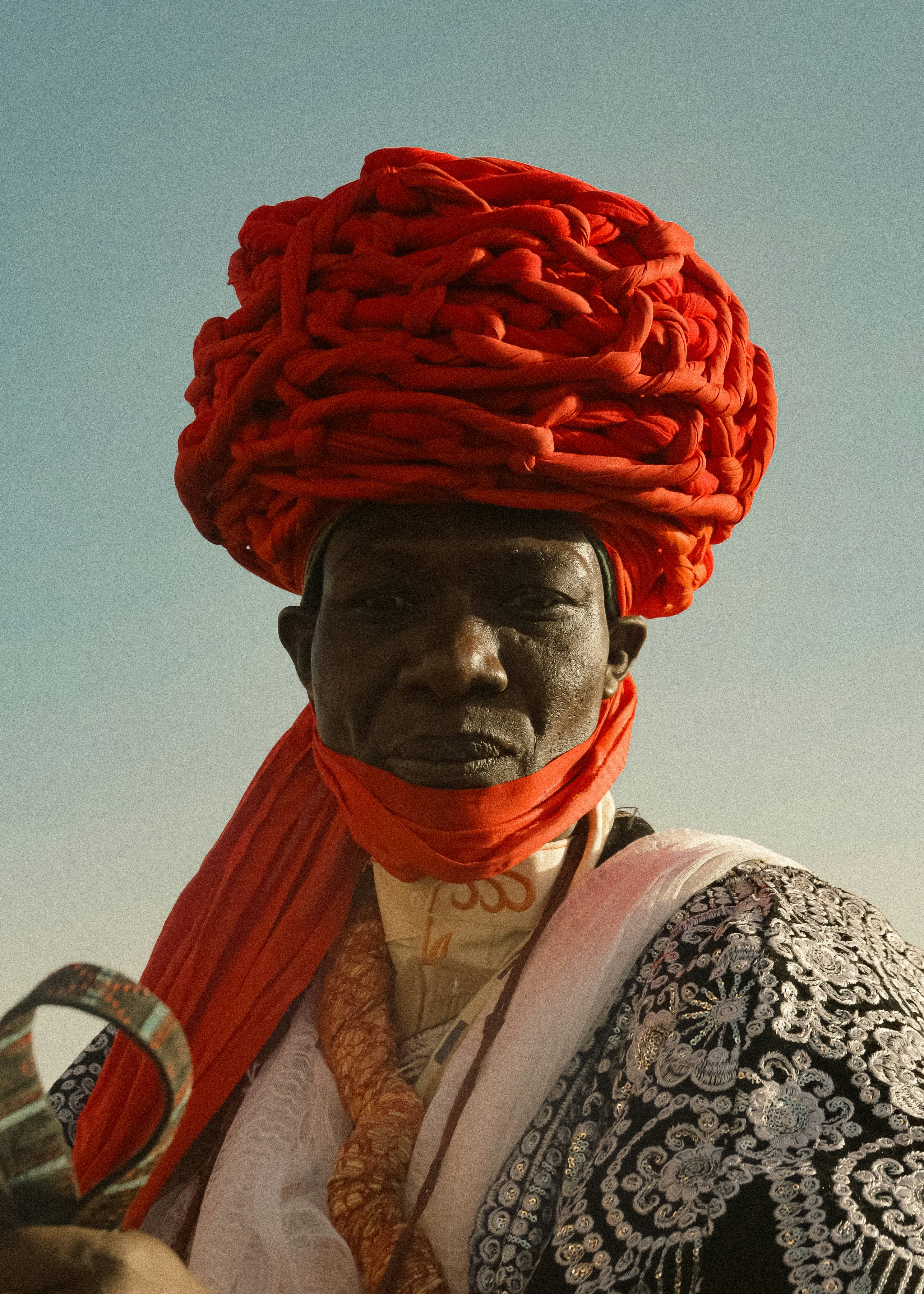 Radiant Turban and Silken Shawl: A Portrait in Red and Pattern