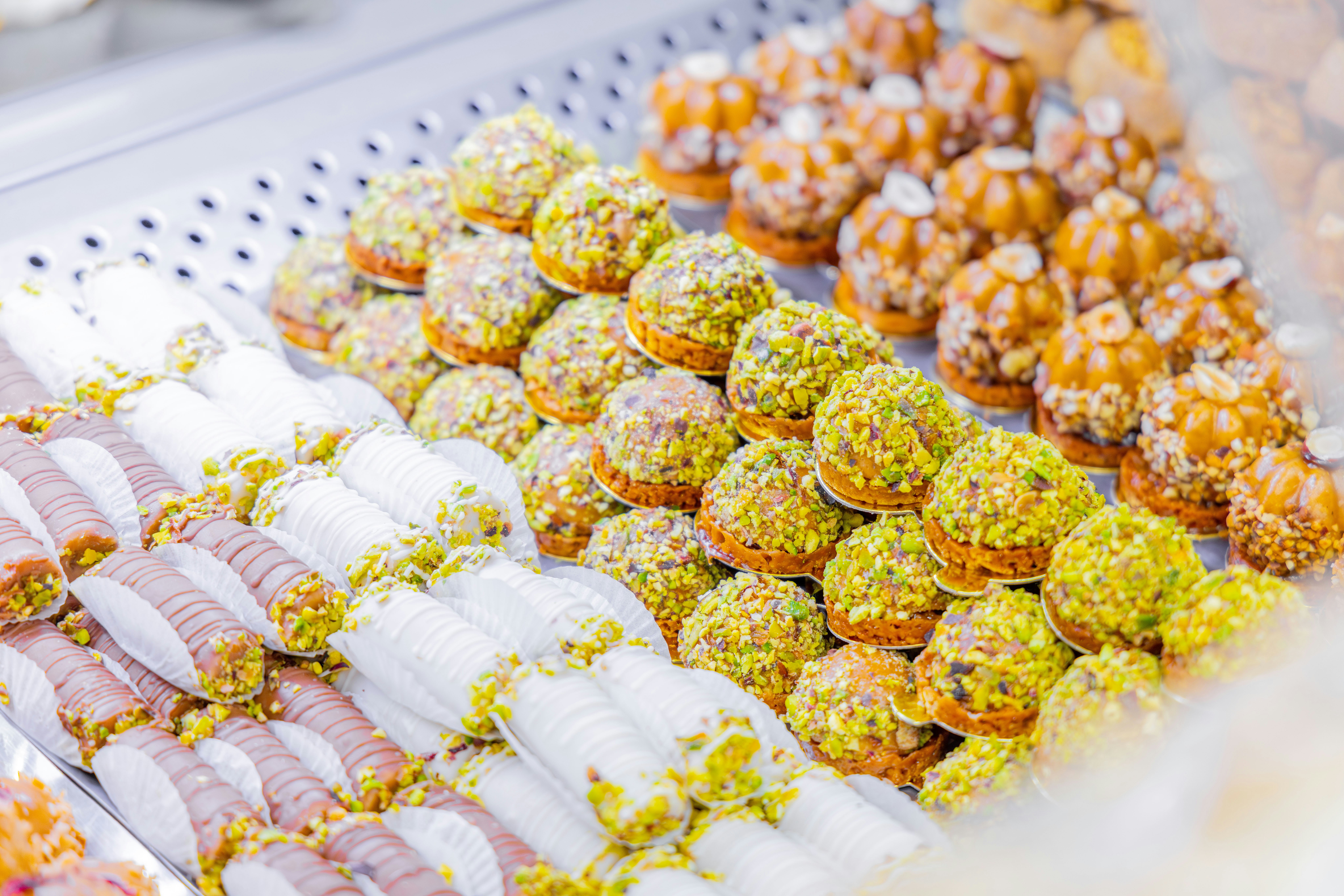 Colorful Pastry Parade at a Bakery Display