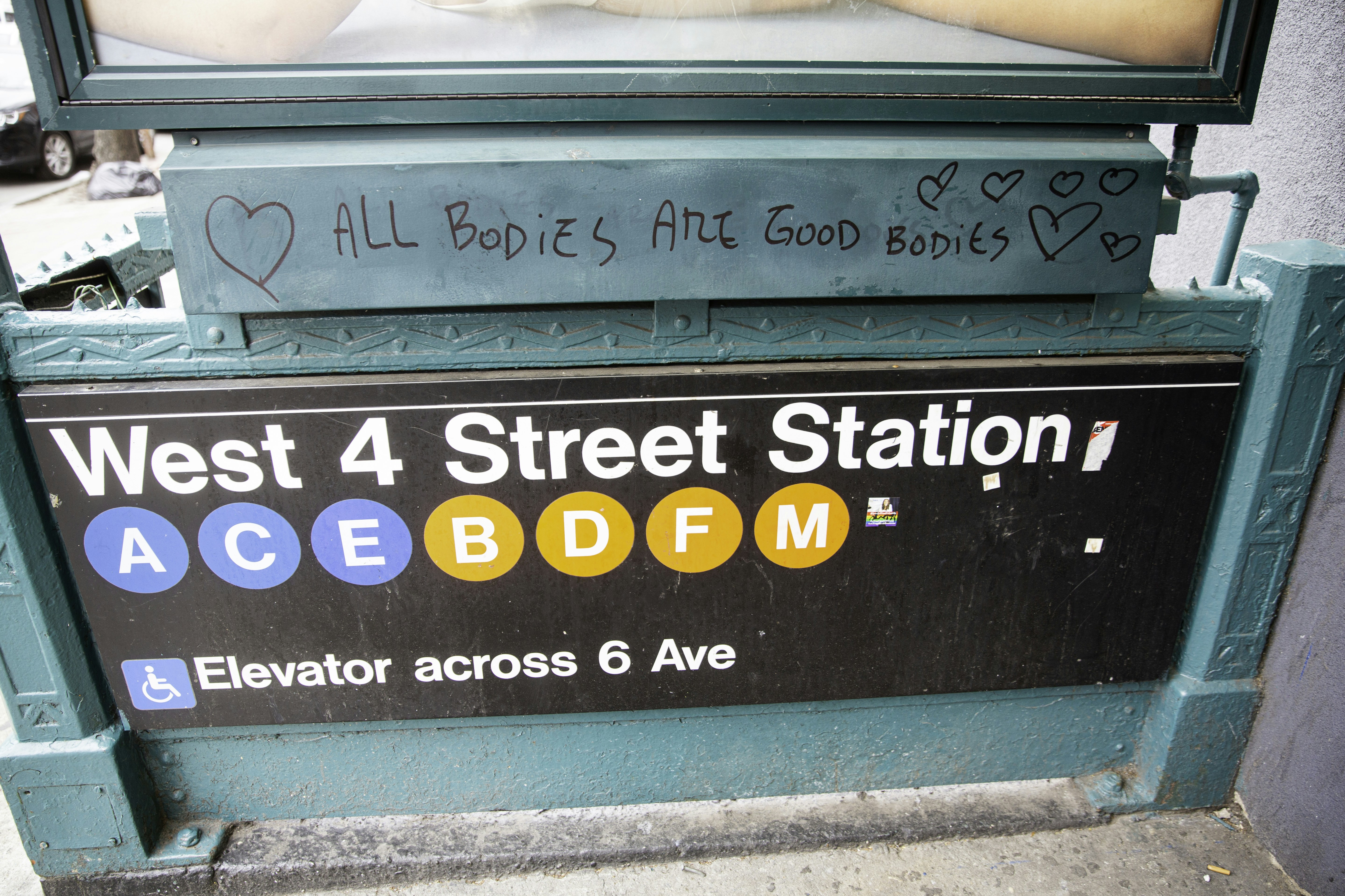 Subway Signboard Beneath a Graffiti-Painted Metropolis Scene