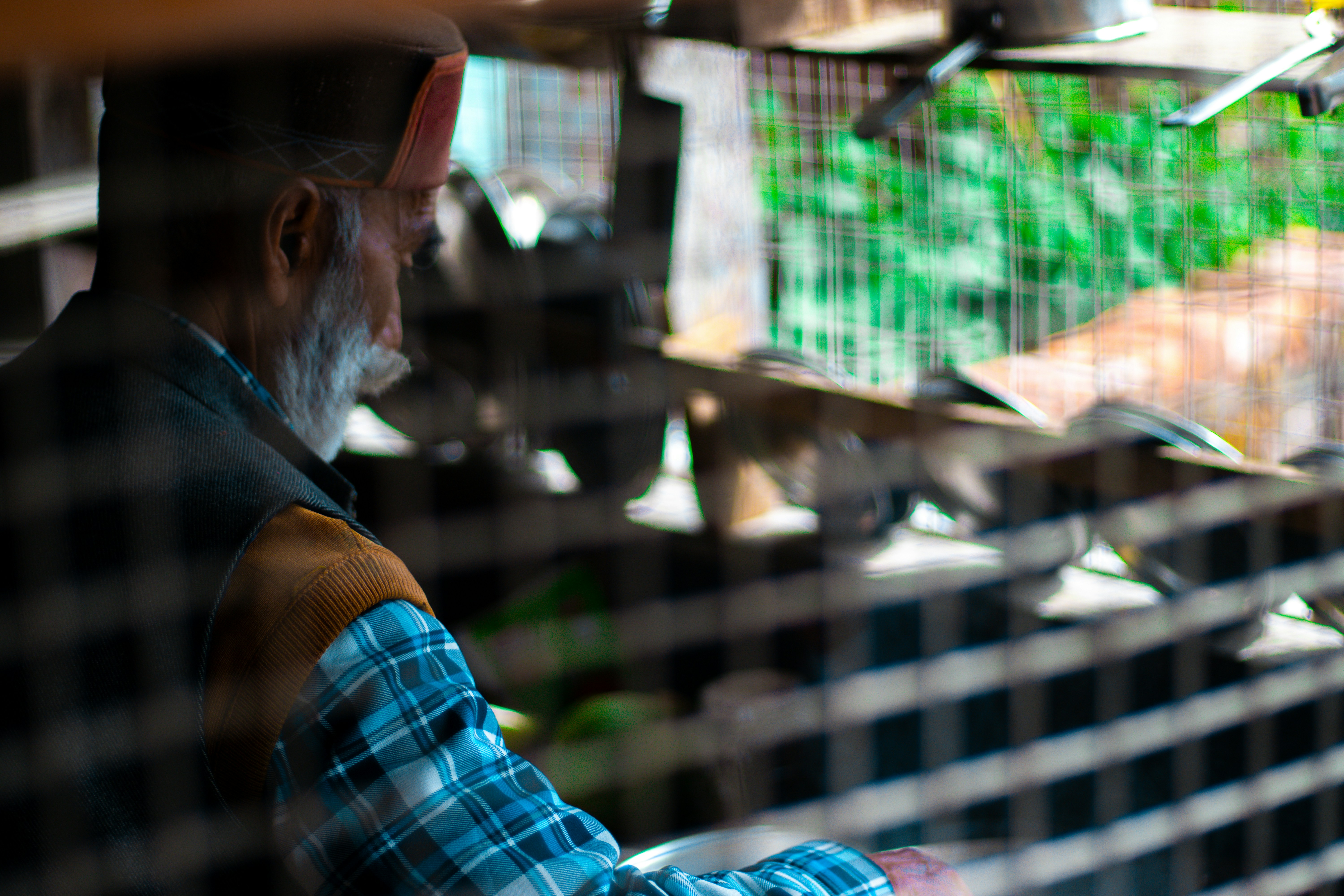 Hands at Work behind a Mesh: A Woodworker in Focus